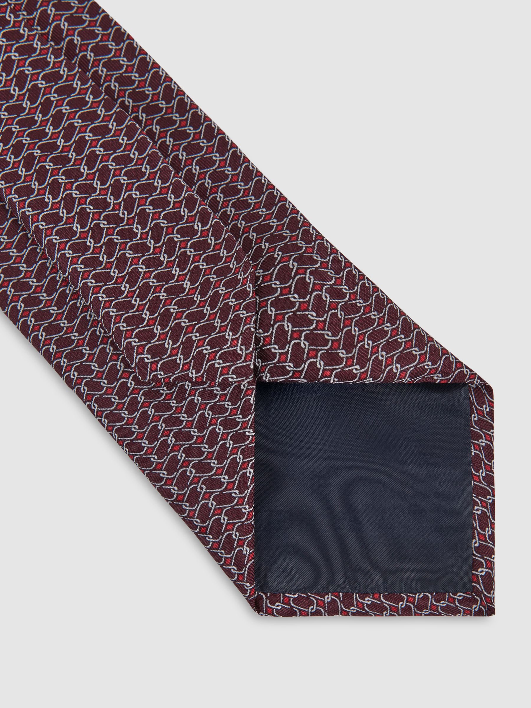 Reiss Silk Geometric-Chain Print Tie in Bordeaux - REISS