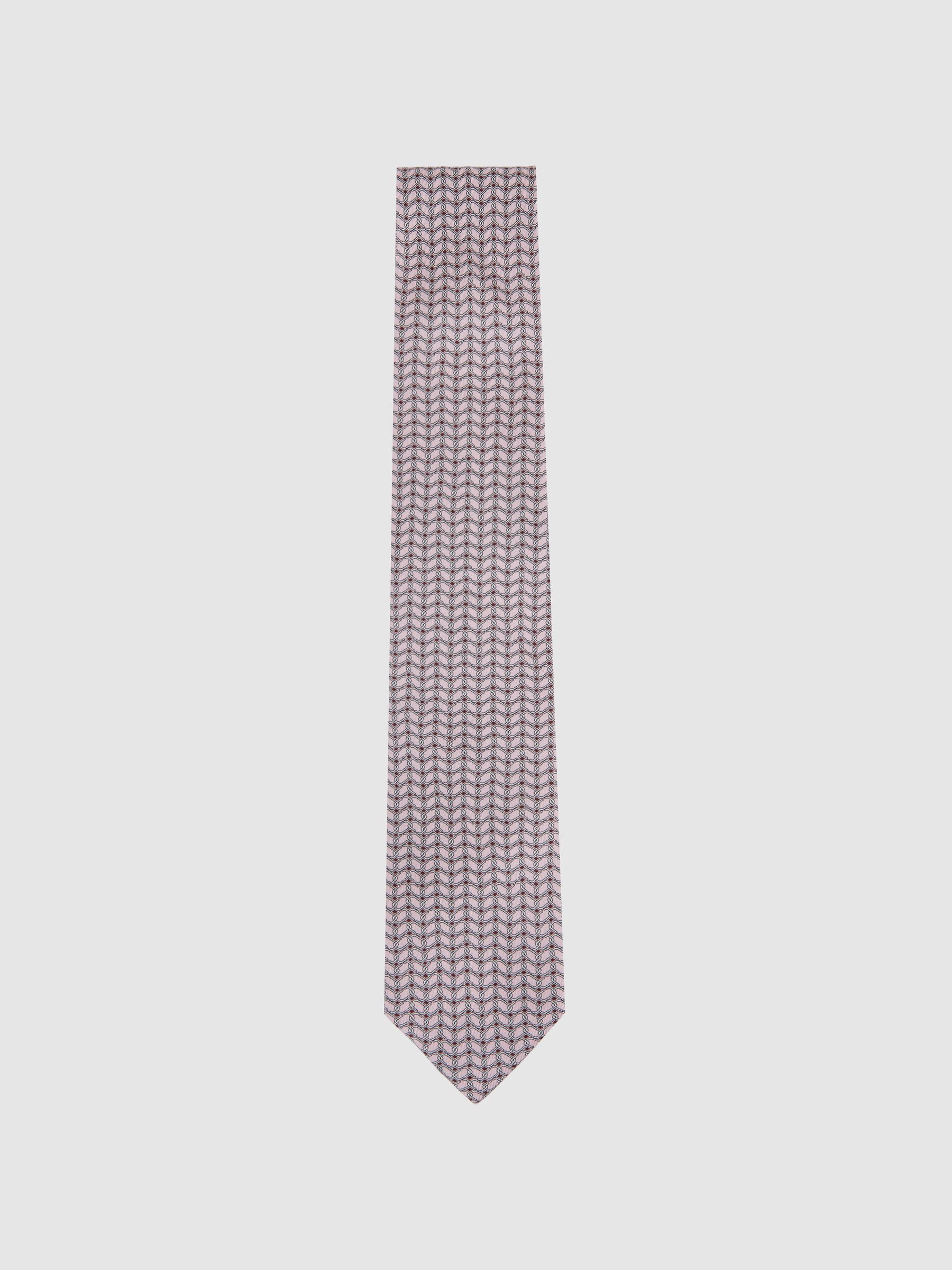 Reiss Silk Geometric-Chain Print Tie in Soft Pink - REISS