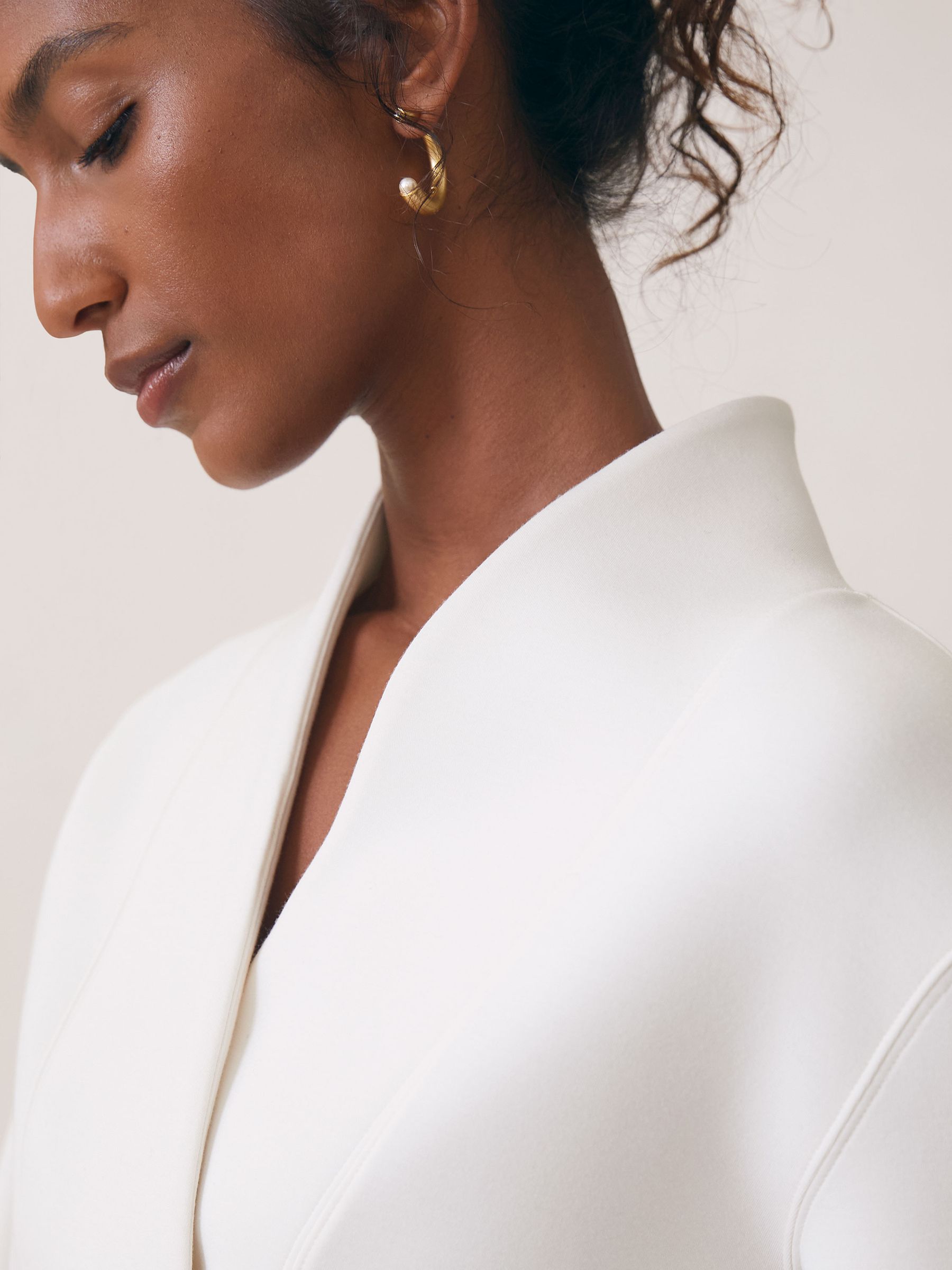 Reiss Premium Interlock Shawl-Neck Sweatshirt with Modal in Ivory - REISS