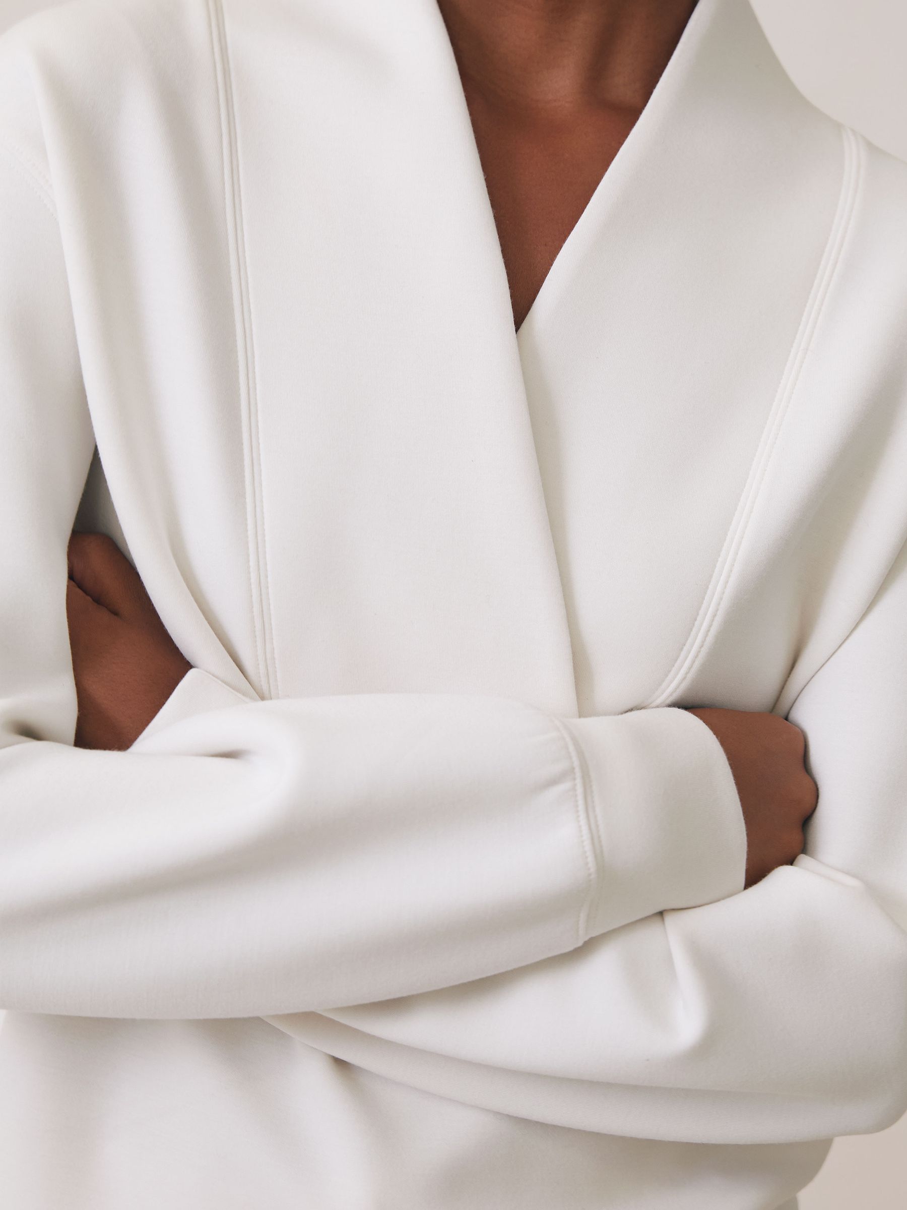 Reiss Premium Interlock Shawl-Neck Sweatshirt with Modal in Ivory - REISS