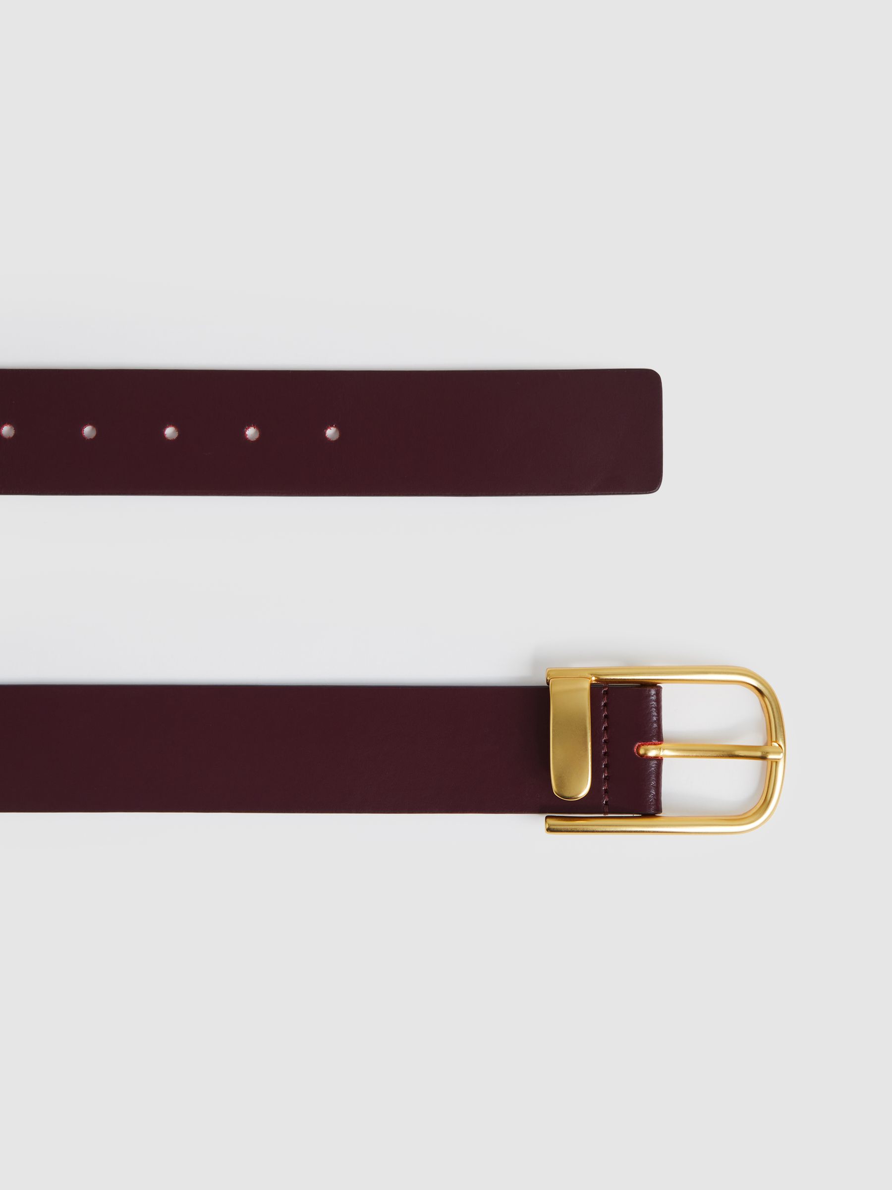 Reiss Leather Half-Keeper Belt in Burgundy - REISS