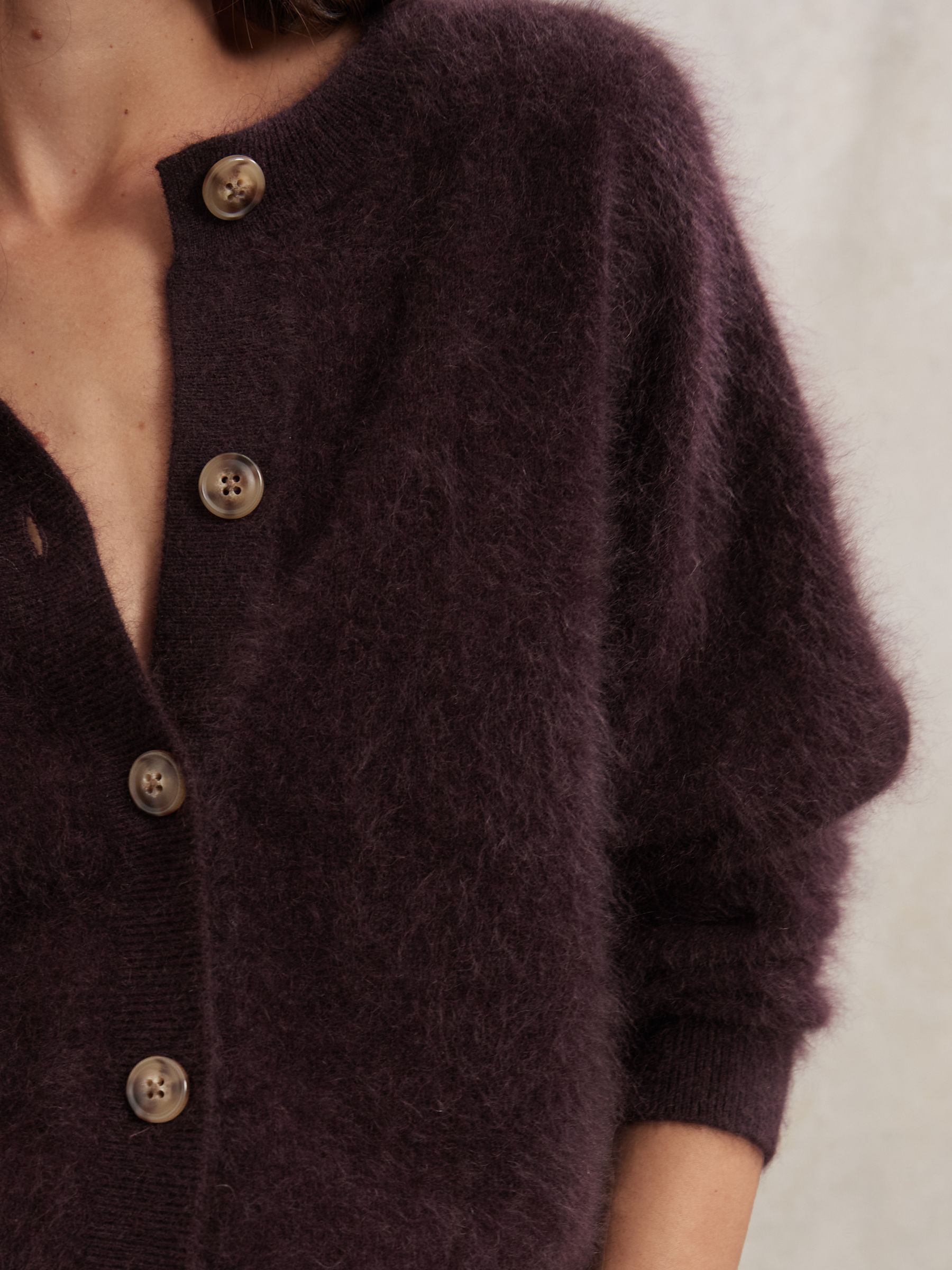 Reiss 100% Brushed Cashmere Cardigan in Burgundy | REISS