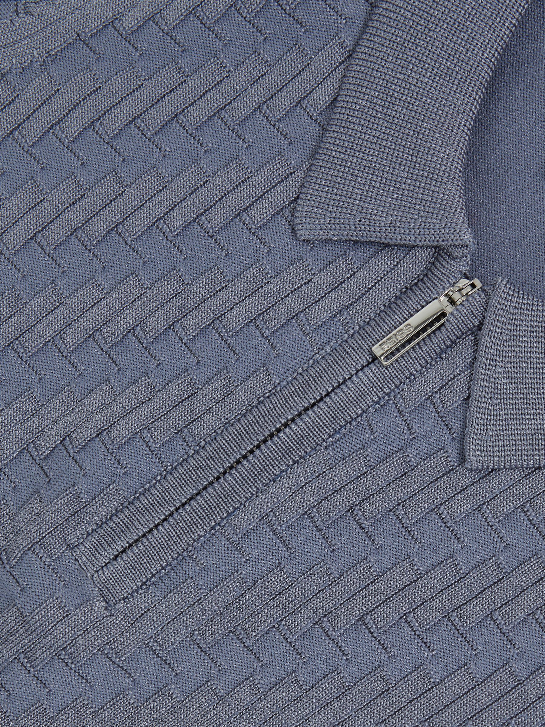 Reiss 9-13 yrs Textured-Knit Half-Zip Polo Shirt in Airforce Blue - REISS