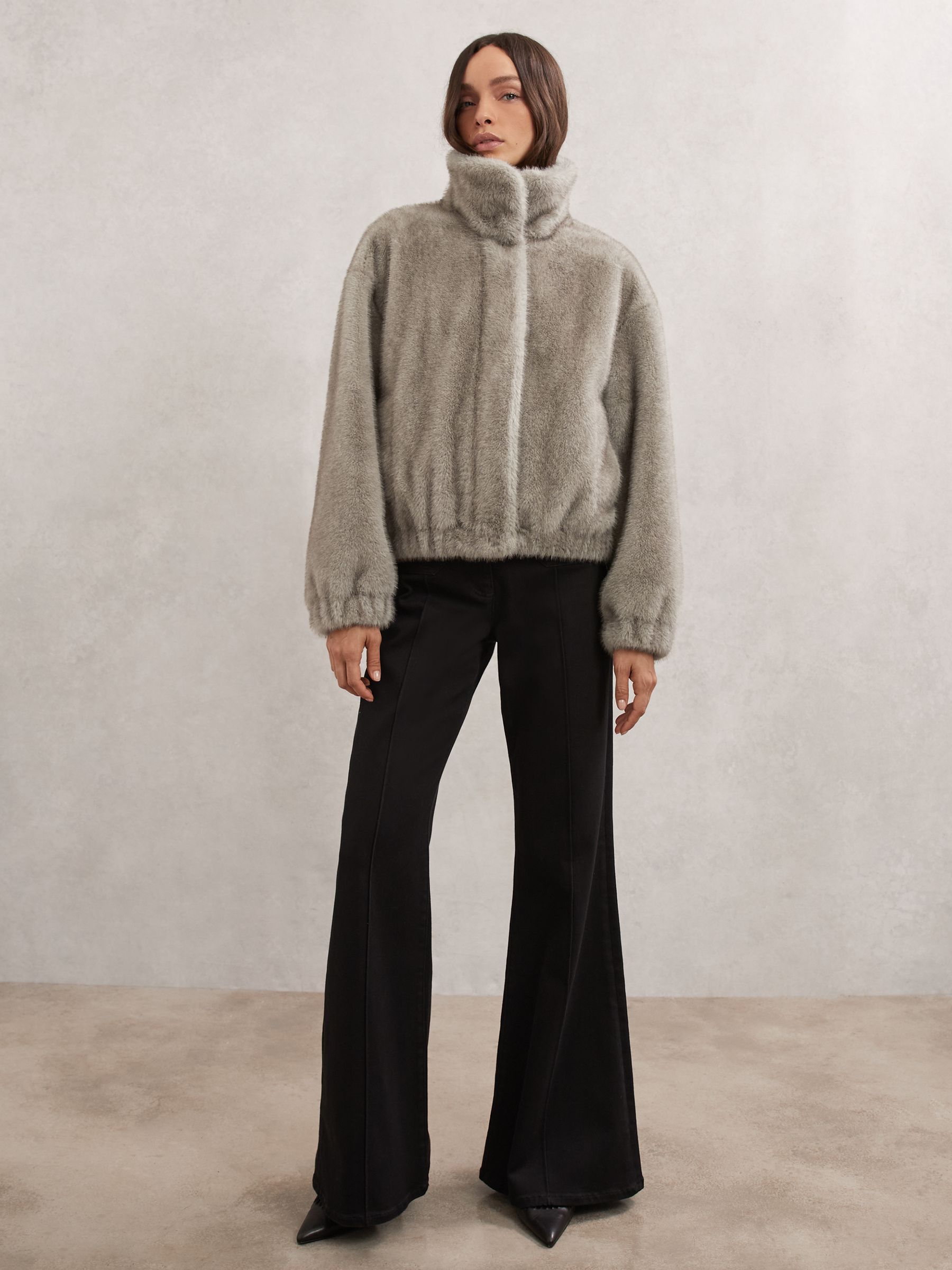 Reiss Faux-Fur Zip-Through Jacket in Grey | REISS