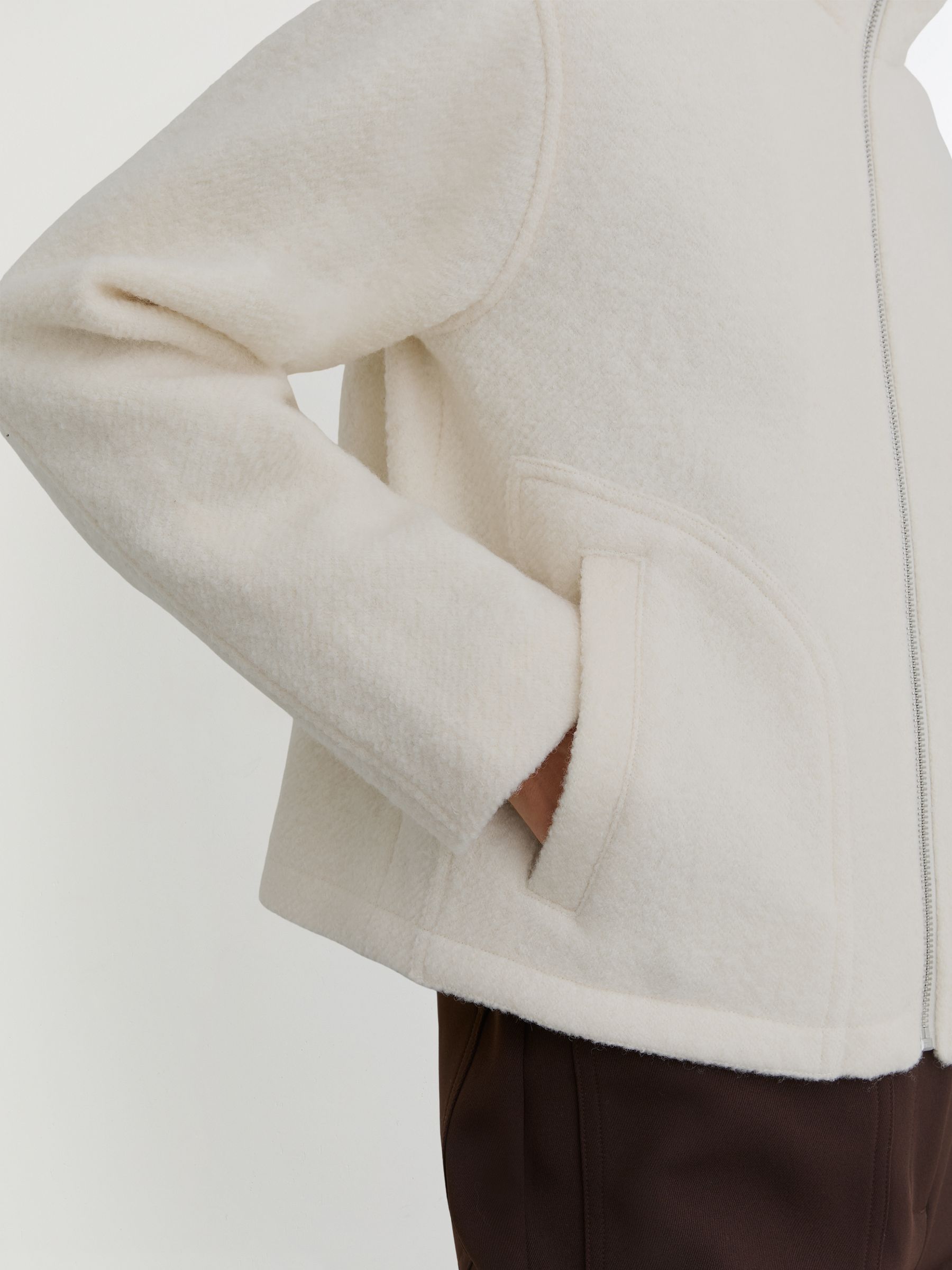 Reiss Wool Felted Funnel-Neck Jacket in Cream | REISS