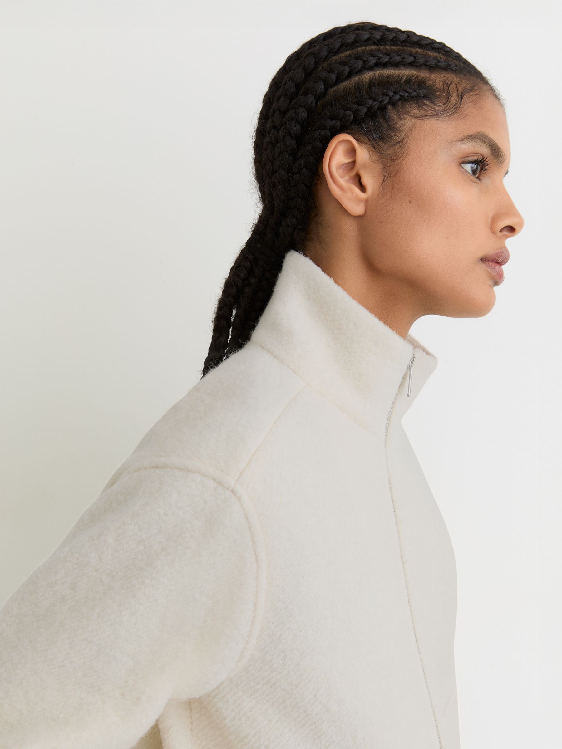 Reiss Wool Felted Funnel-Neck Jacket in Cream | REISS