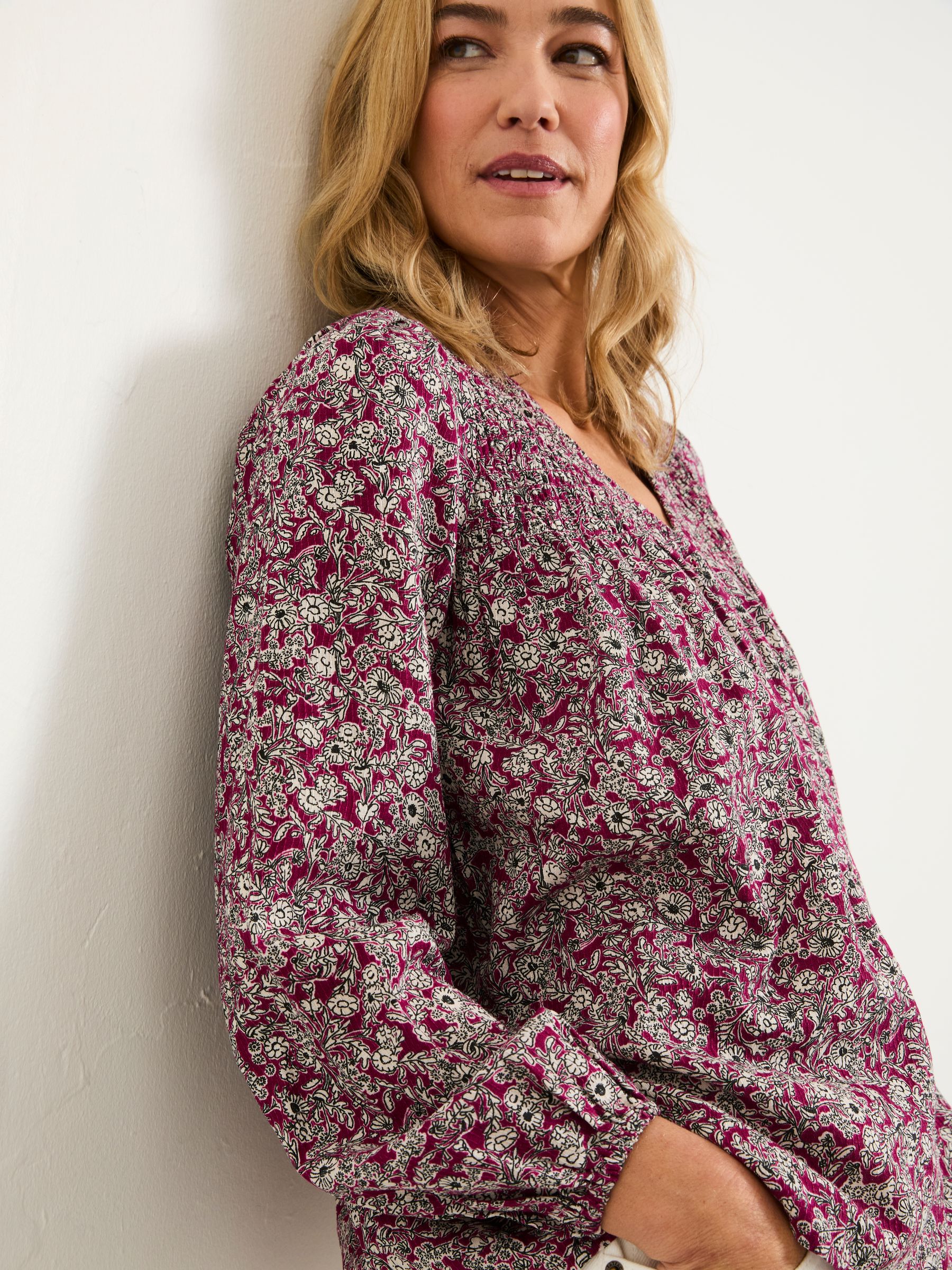 Nessie Plum Purple 2 Tone Floral Regular Blouse | FatFace