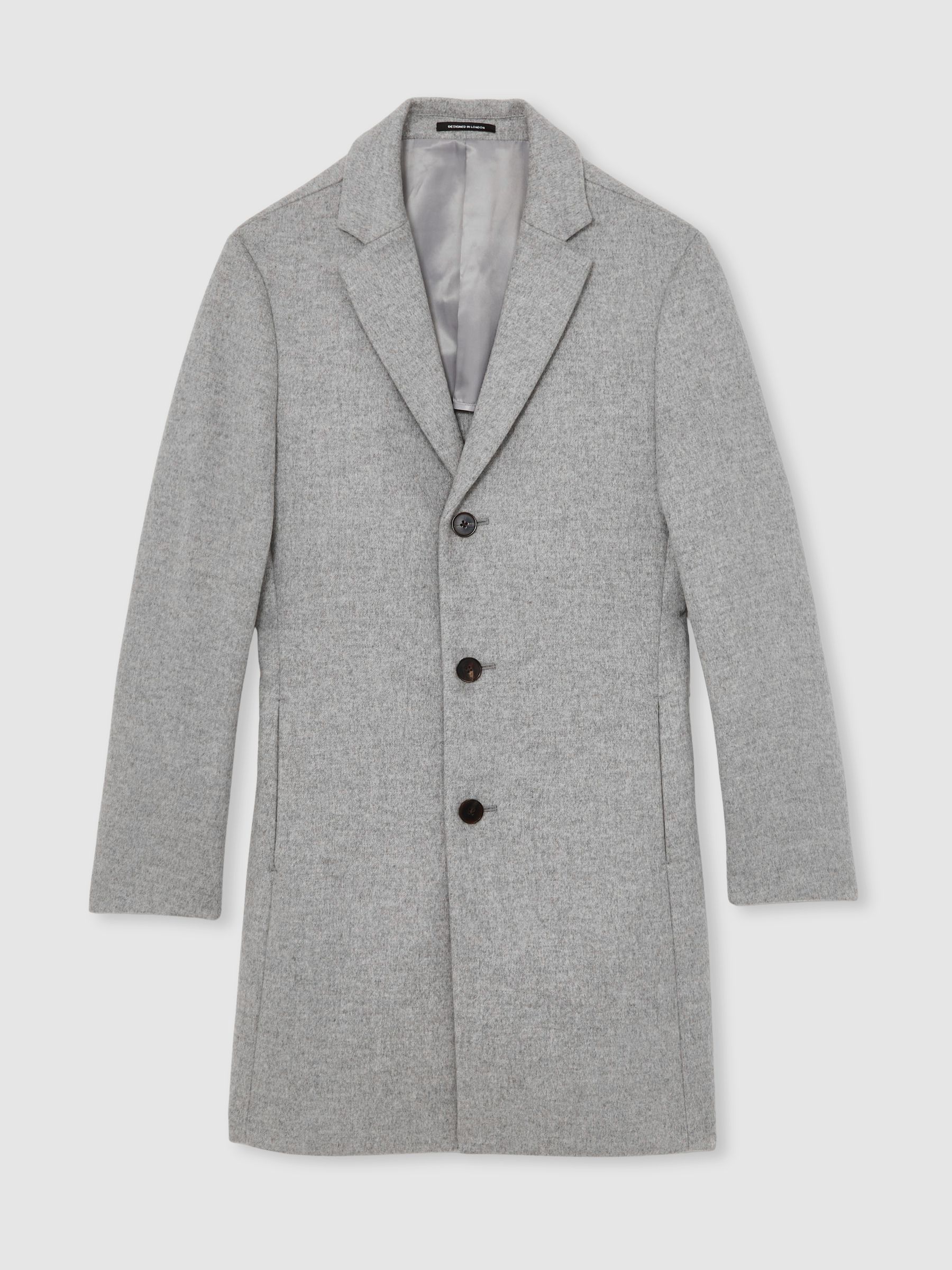 Reiss Wool-Blend Single-Breasted Overcoat in Soft Grey - REISS