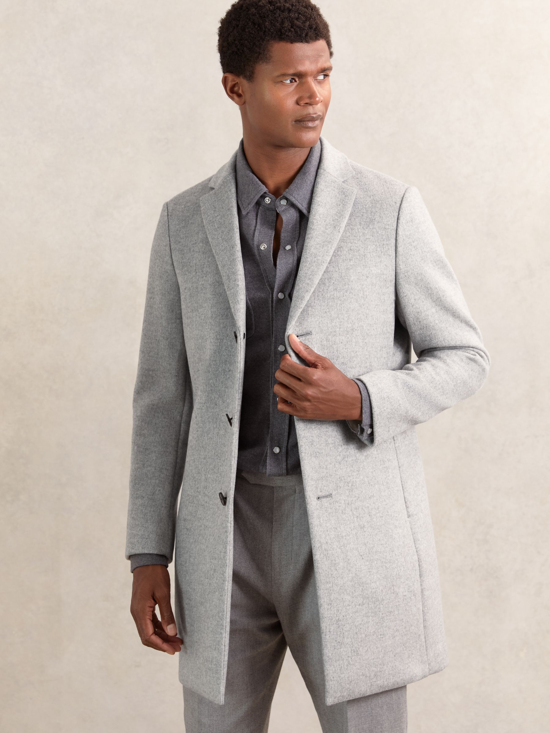 Reiss Wool-Blend Single-Breasted Overcoat in Soft Grey - REISS
