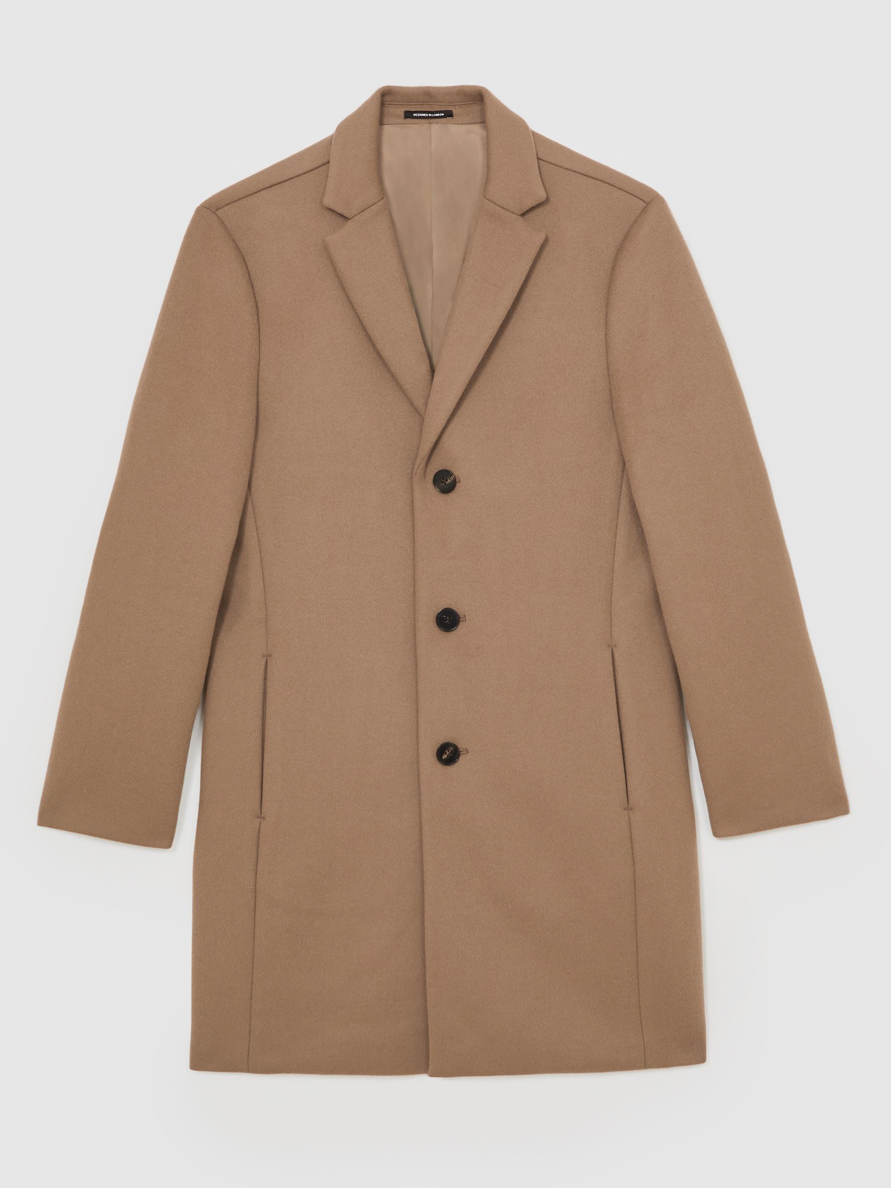 Reiss Wool-Blend Single-Breasted Overcoat in Light Brown | REISS