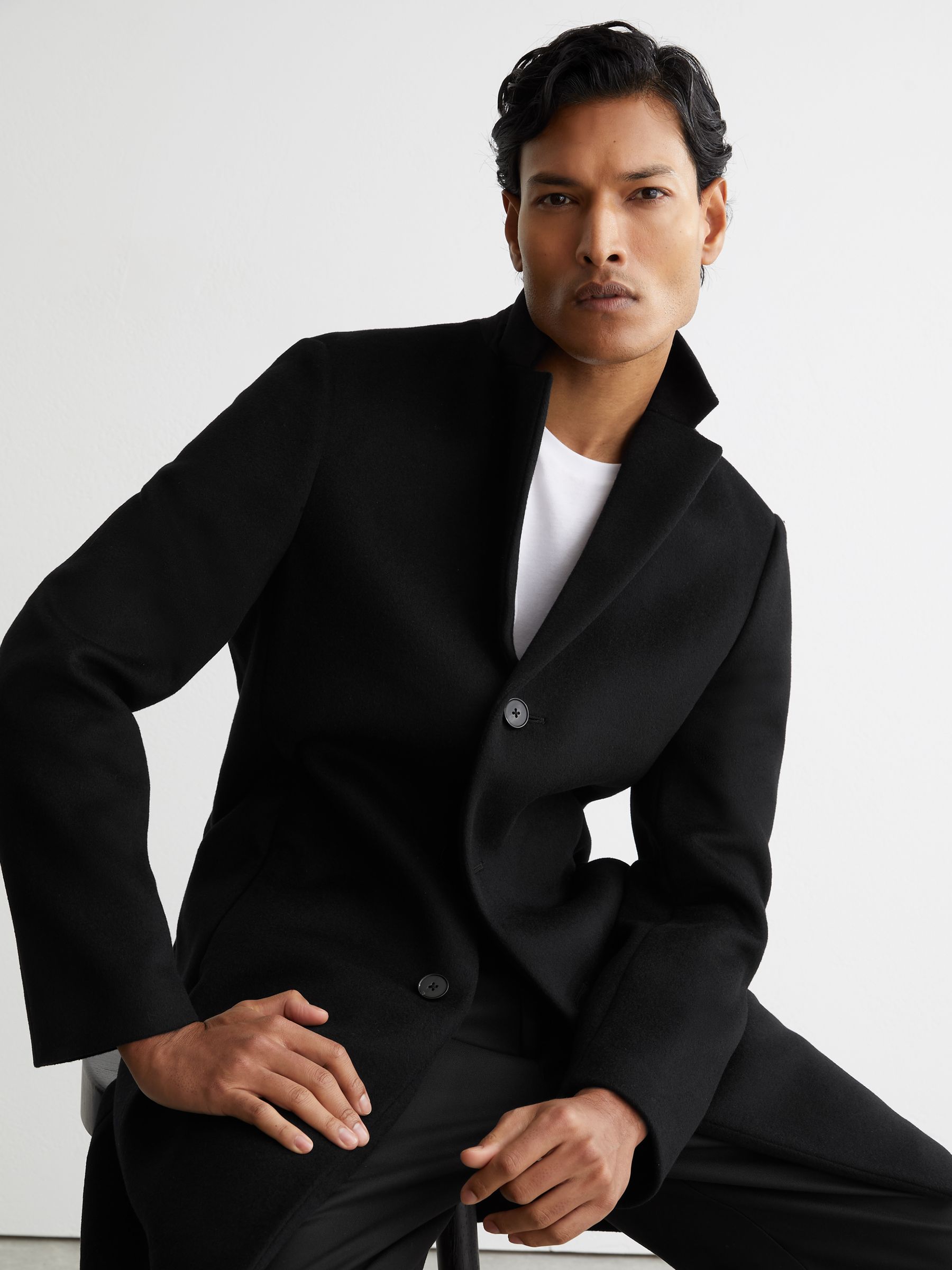 Reiss Wool-Blend Single-Breasted Overcoat in Black - REISS