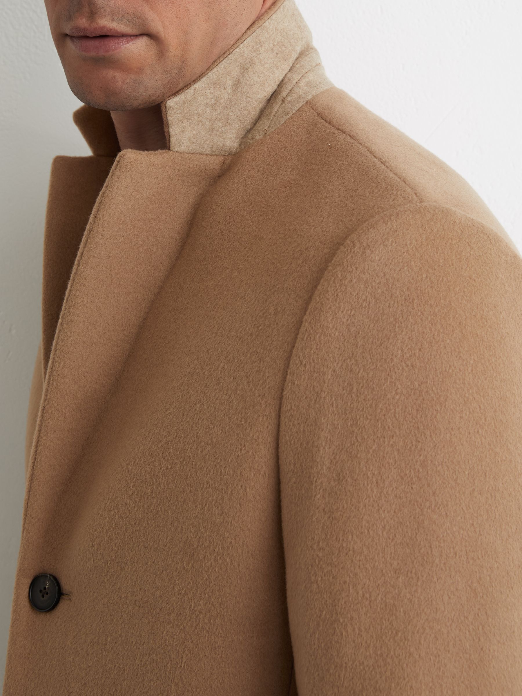 Reiss Wool-Blend Single-Breasted Overcoat in Camel | REISS