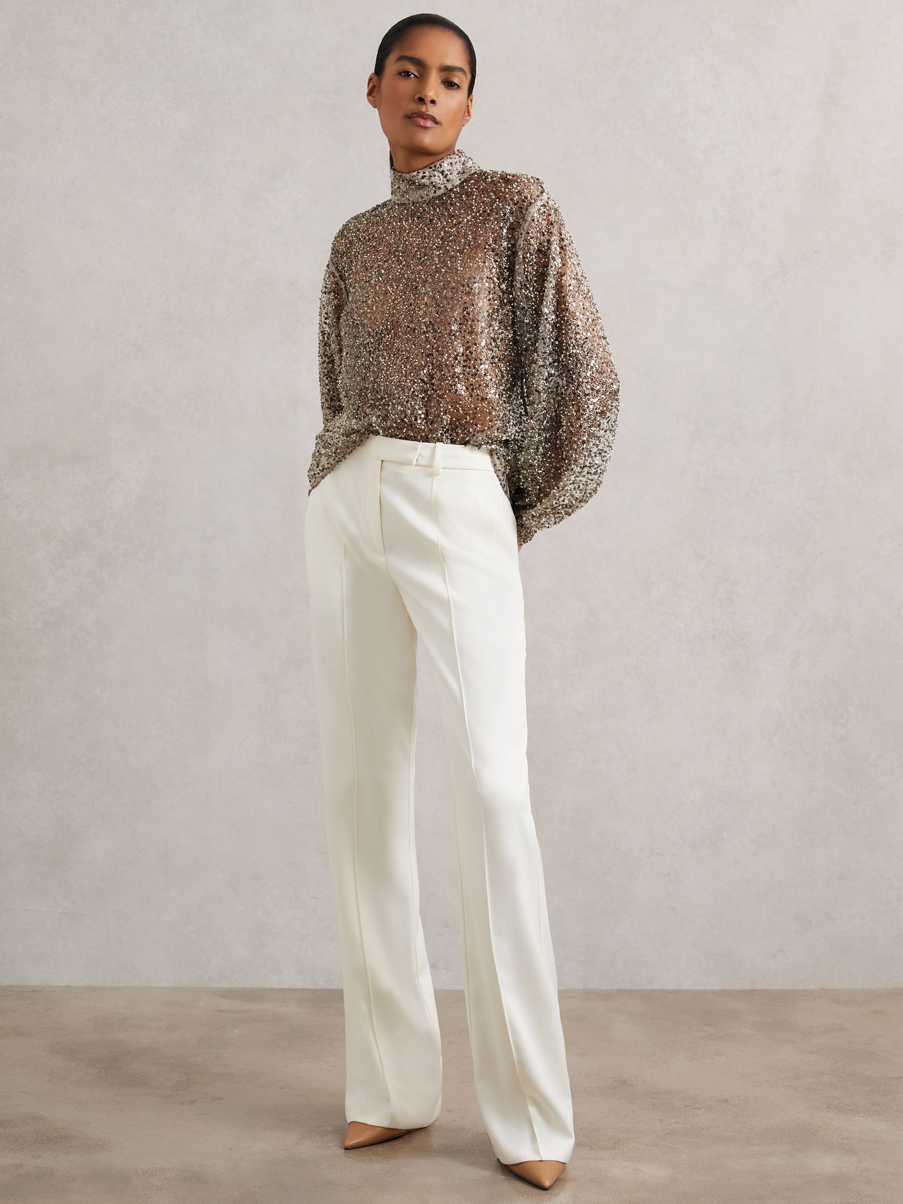Reiss High-Neck Embellished Top in Silver | REISS