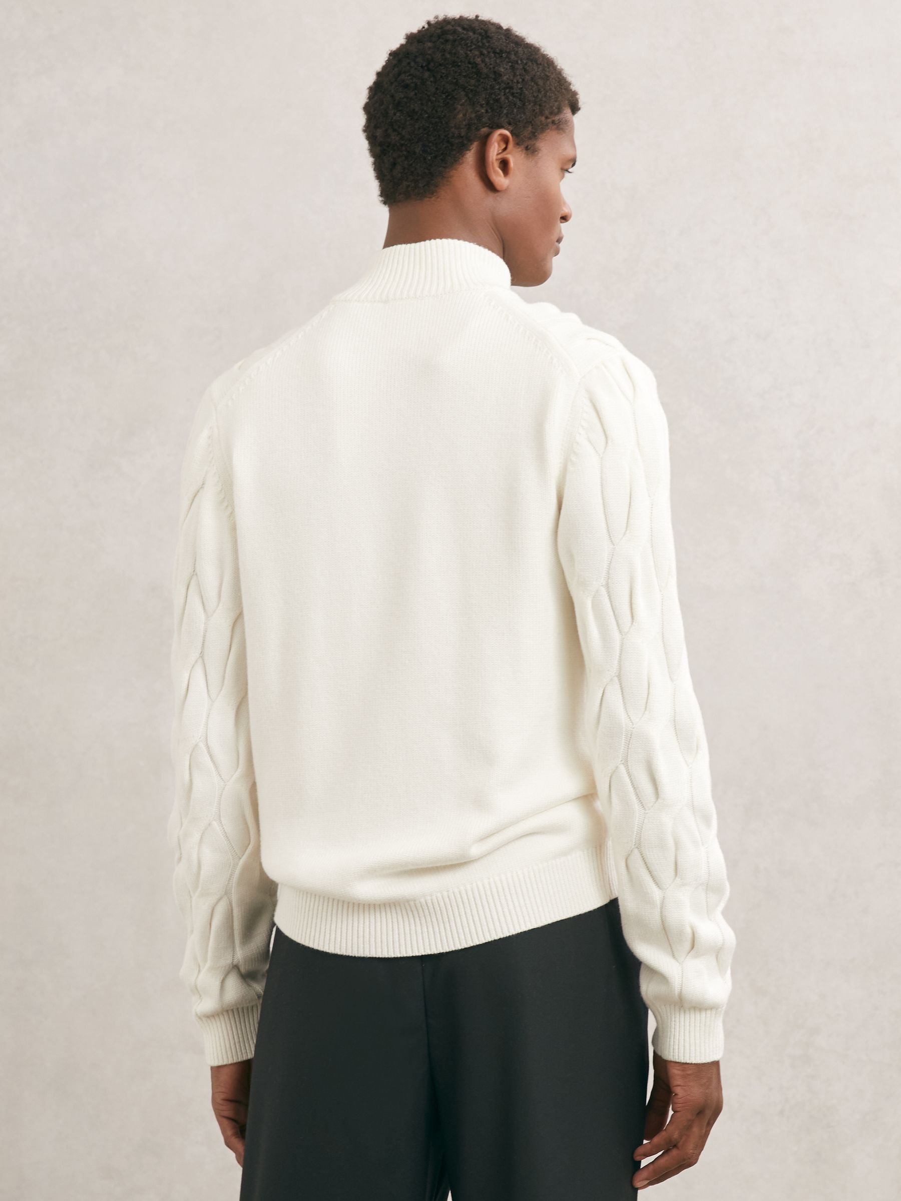 Reiss Half-Zip Cable-Knit Jumper with Wool in Winter White | REISS