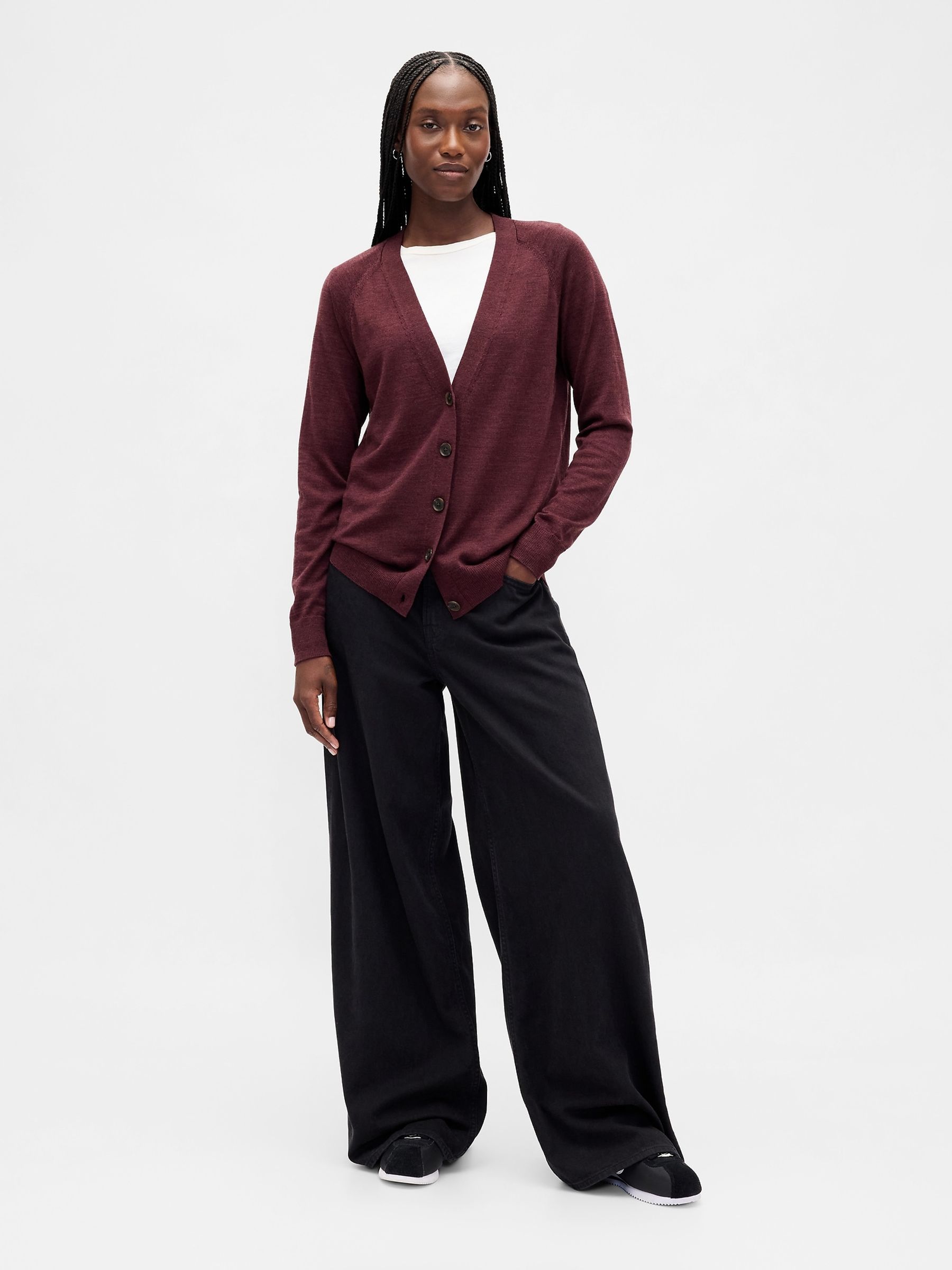 Burgundy Red 100% Wool Boyfriend Cardigan | Gap