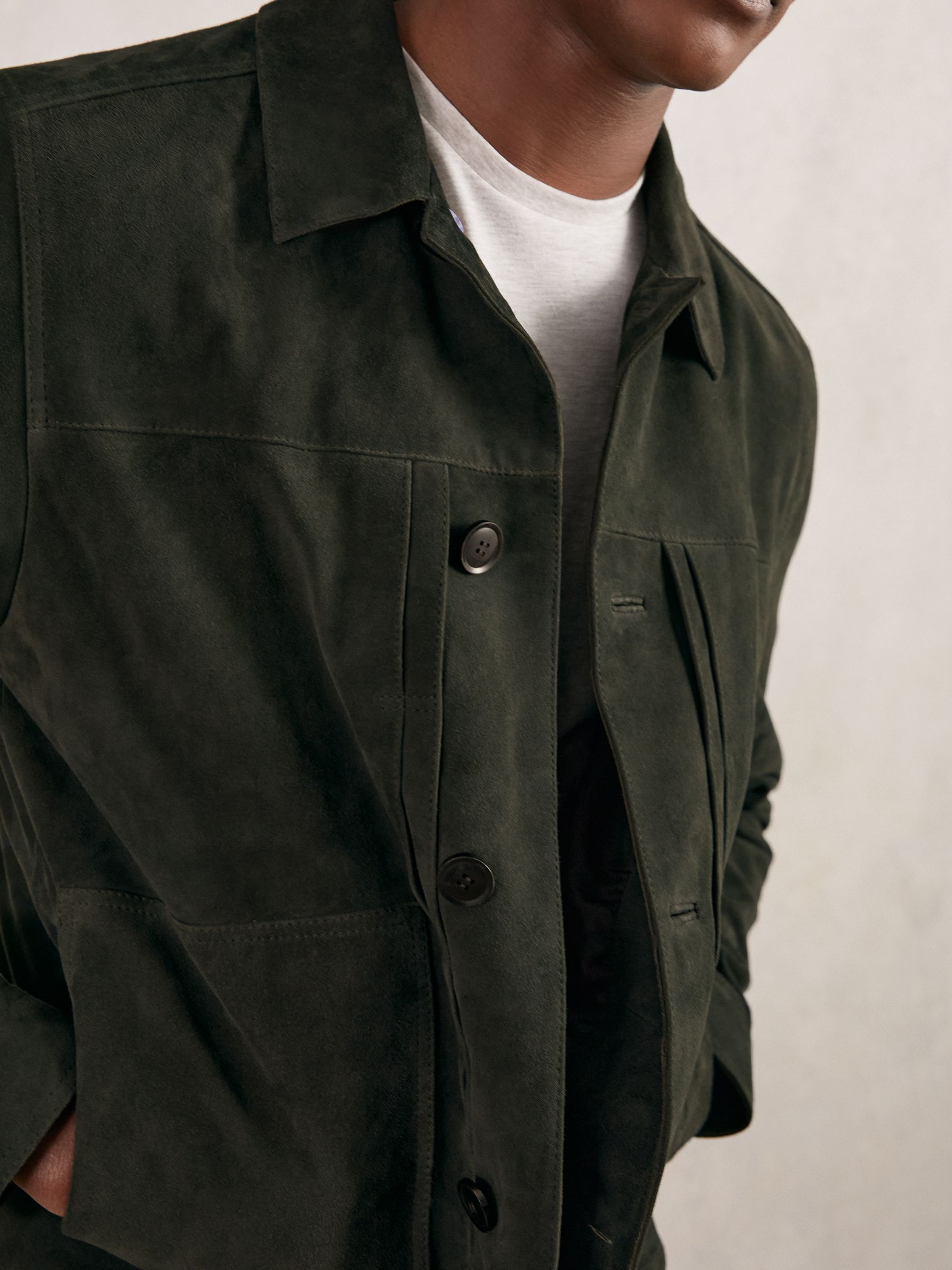 Reiss Suede Worker Jacket in Dark Green - REISS