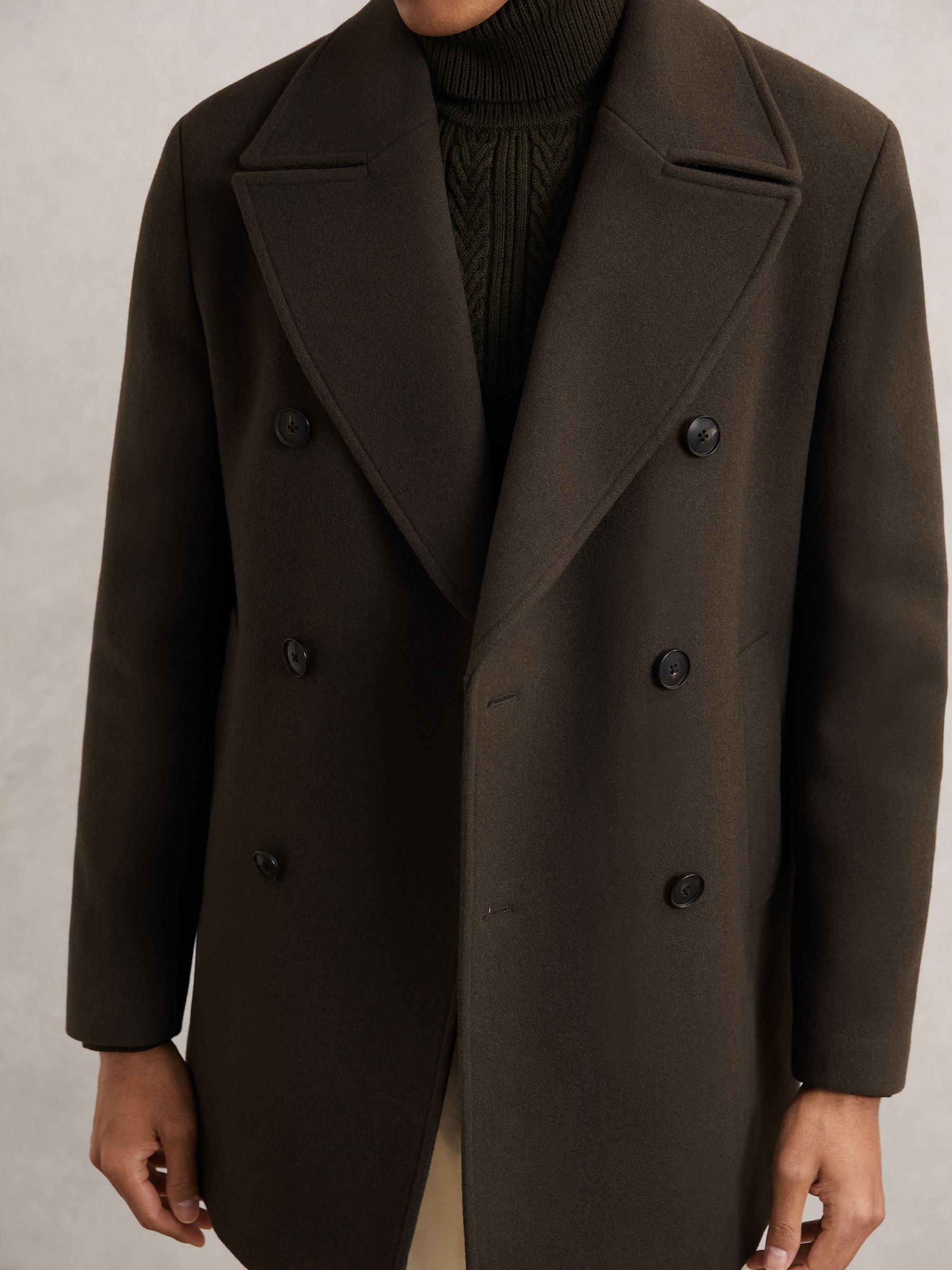 Reiss Wool-Blend Double-Breasted Pea Coat in Dark Green - REISS