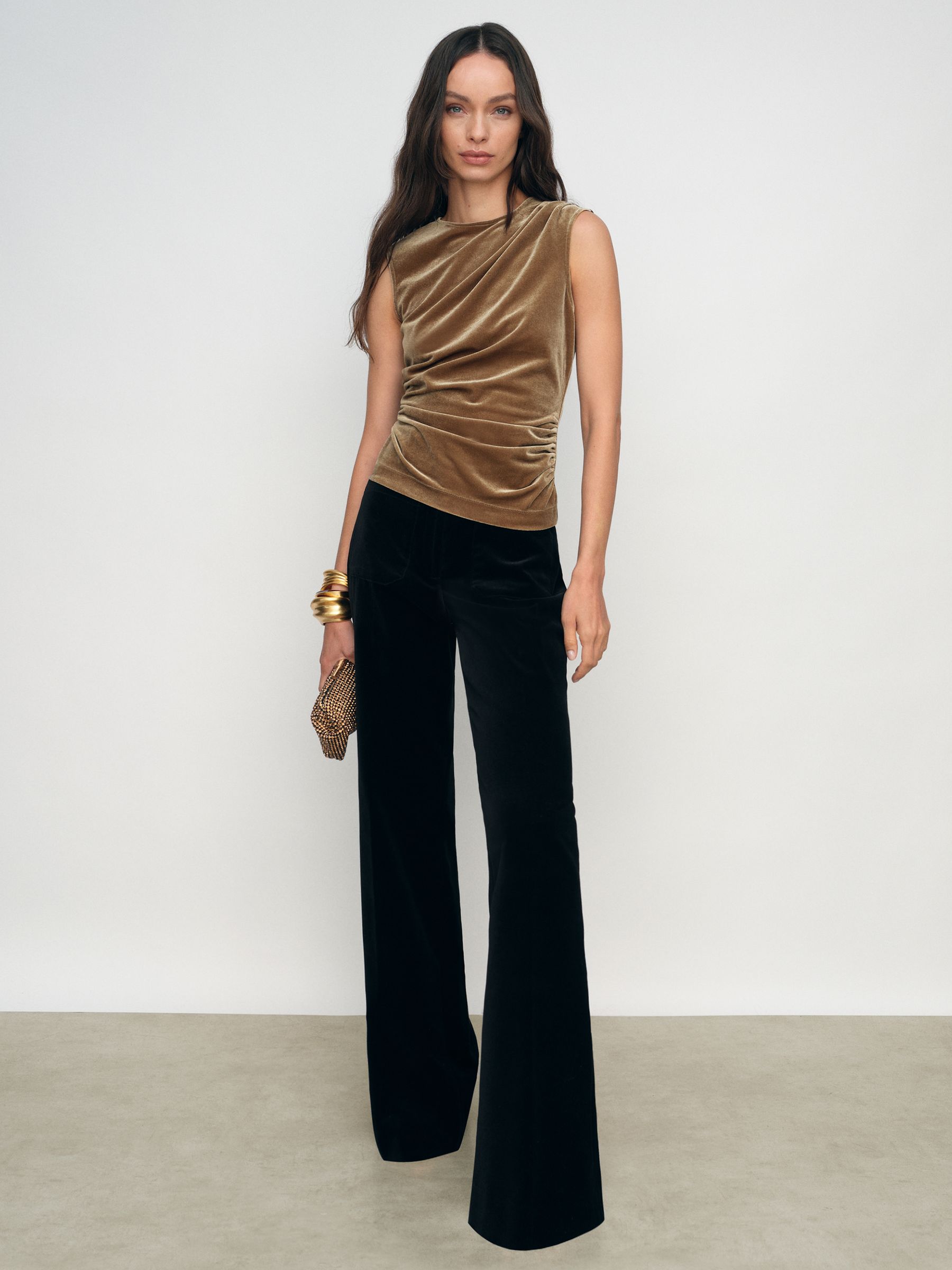 Reiss Velvet Drape Sleeveless Top in Gold | REISS