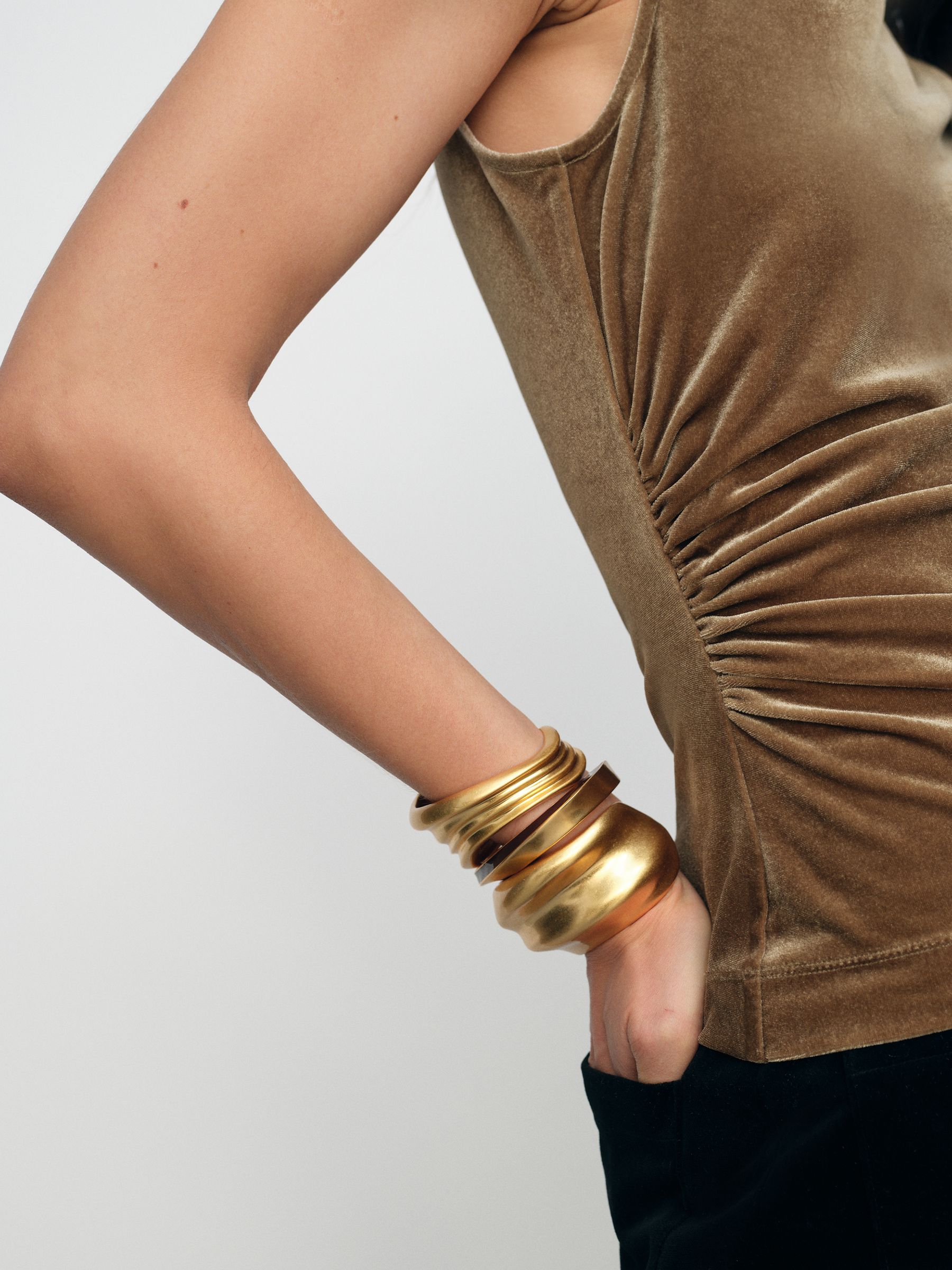 Reiss Velvet Drape Sleeveless Top in Gold | REISS