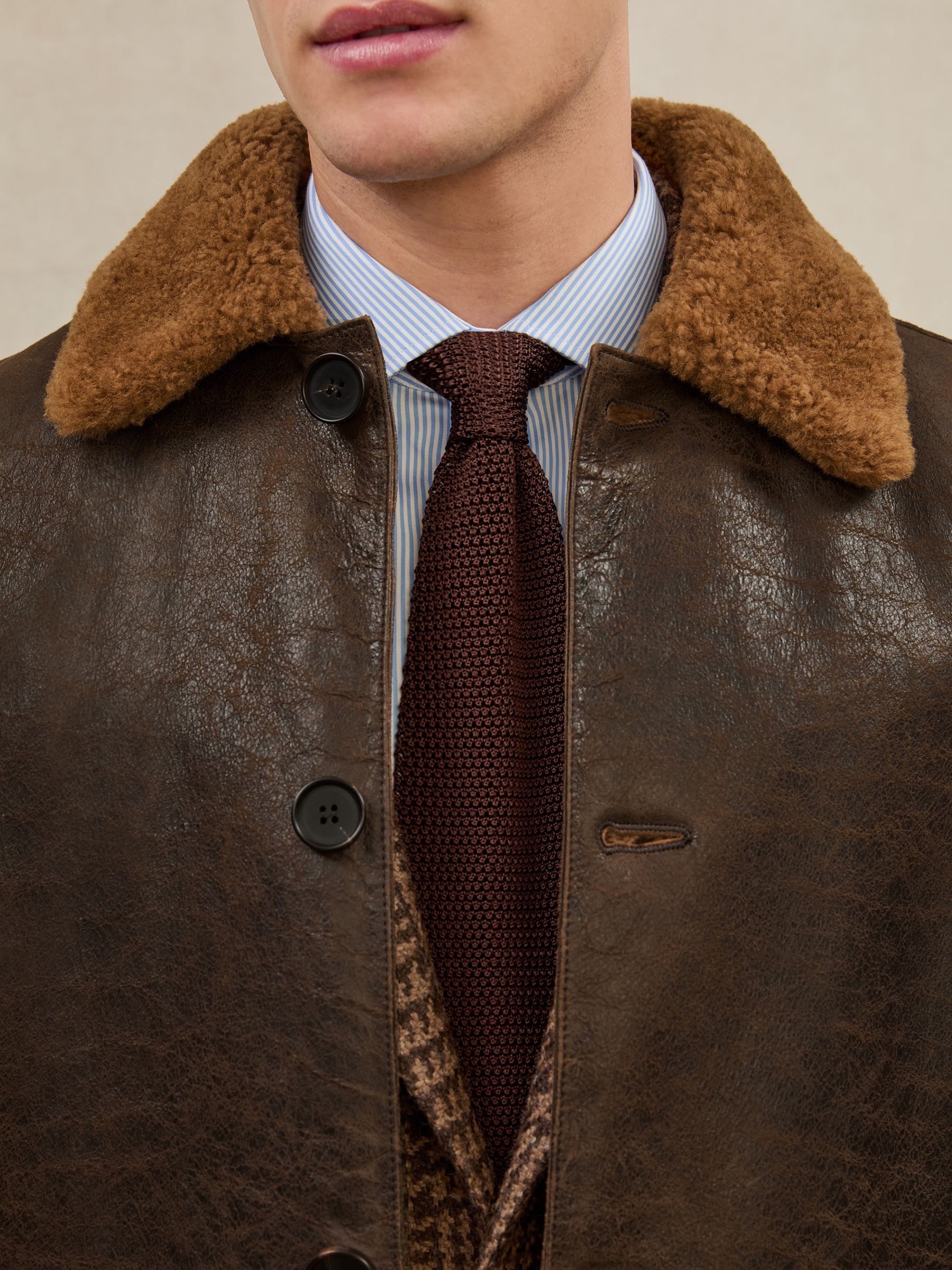 Reiss Atelier Shearling Leather Jacket in Brown | REISS
