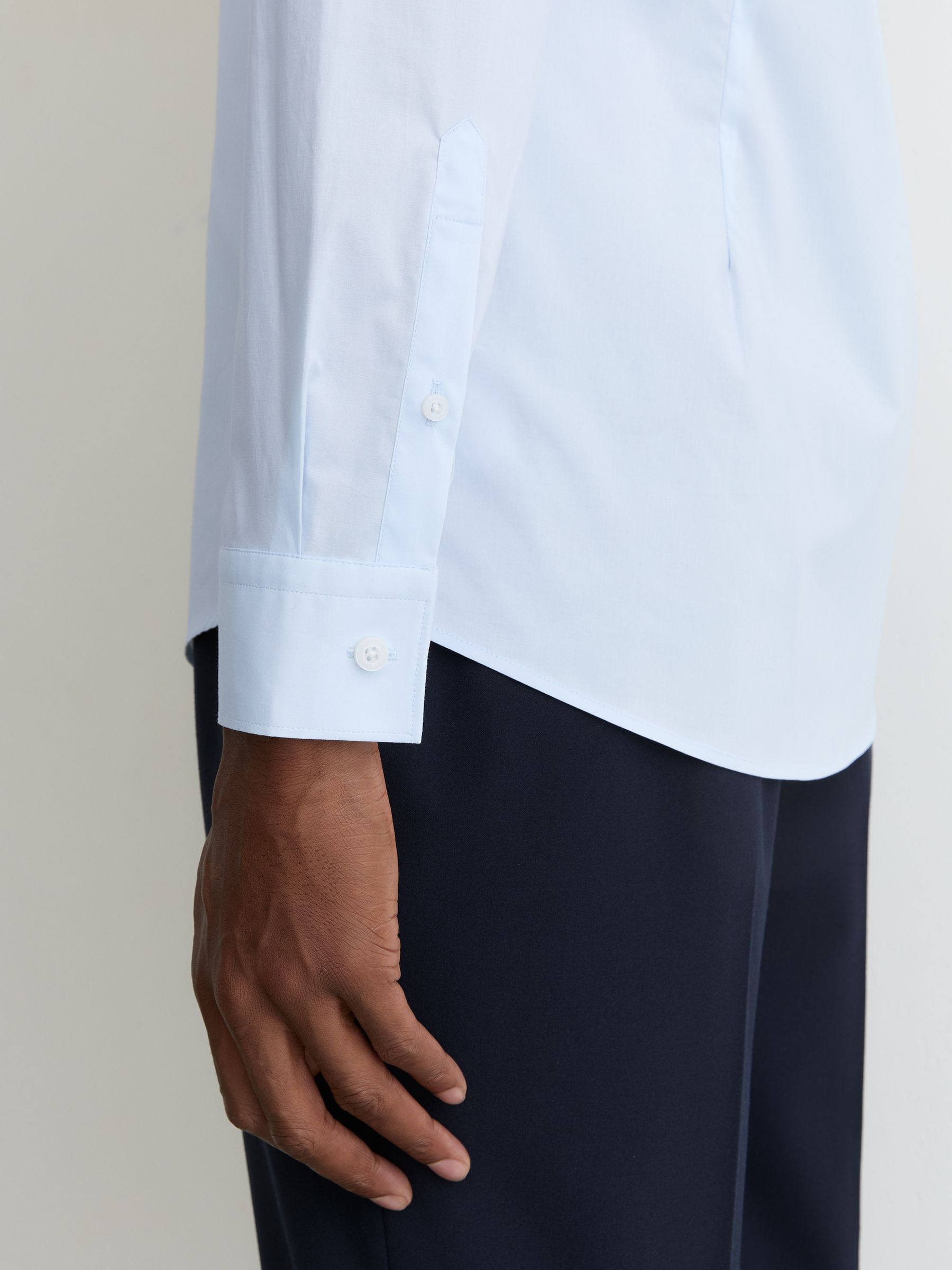 Reiss Stretch-Cotton Concealed-Placket Shirt Slim-Fit in Soft Blue - REISS