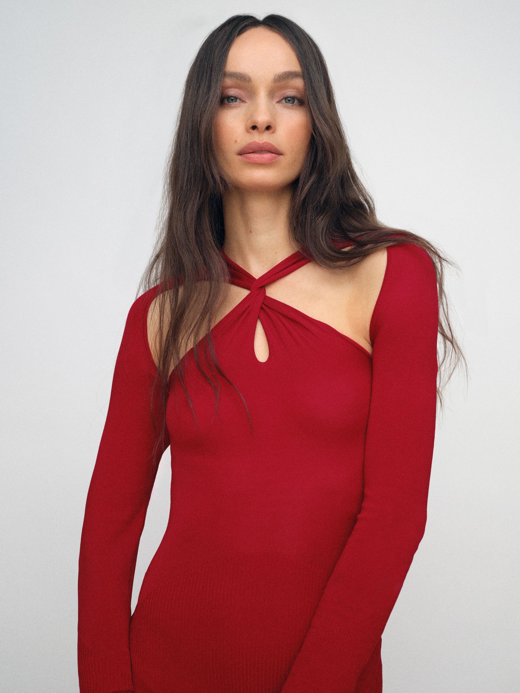 Reiss Cut-Out Knitted Maxi Dress in Red | REISS