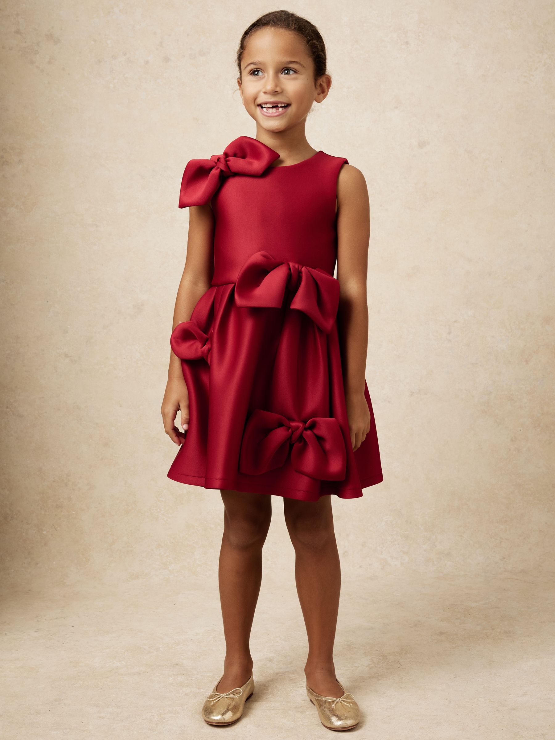 Reiss 3-9 yrs Scuba Bow-Detail Flared Dress in Red | REISS