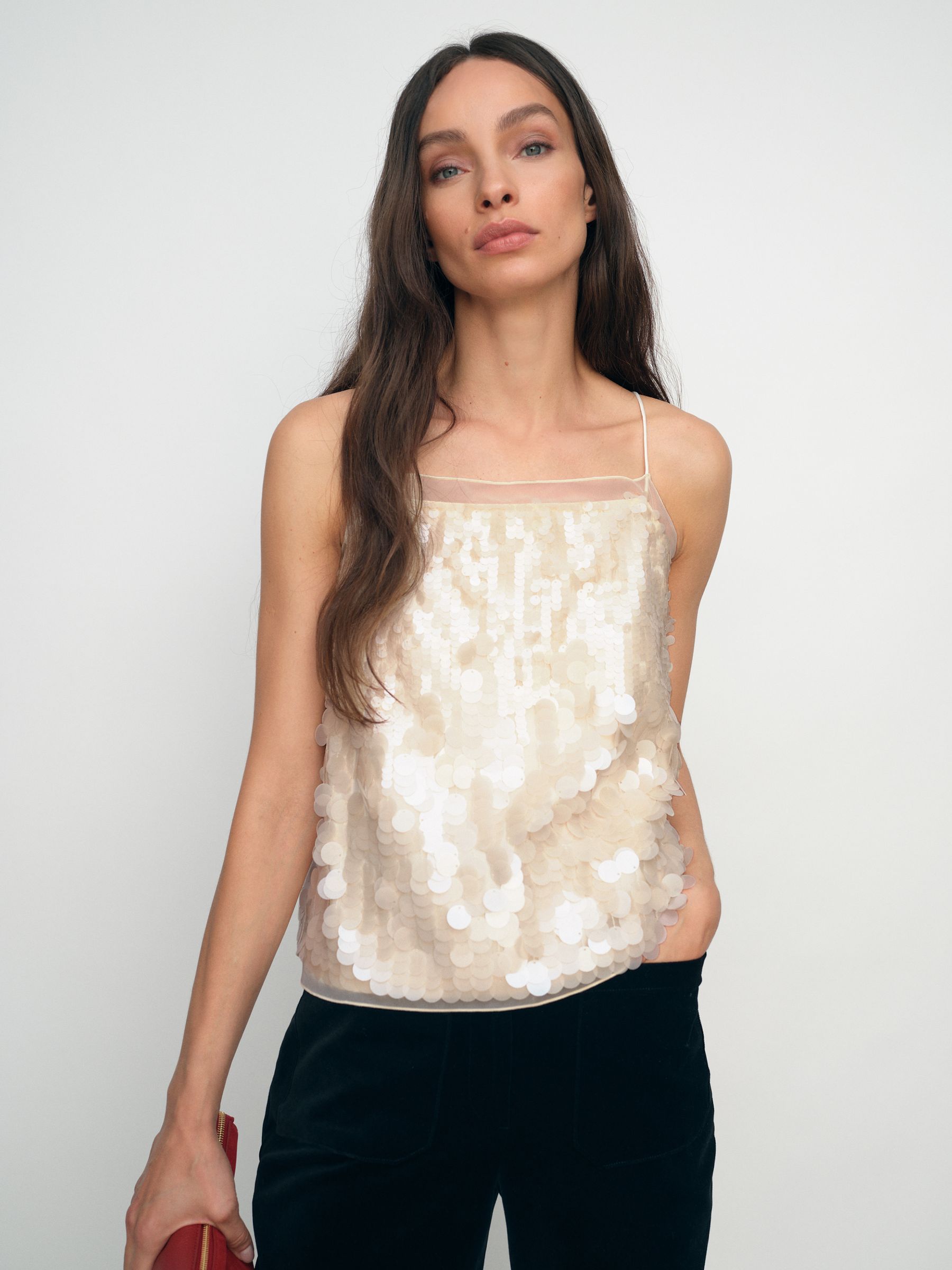 Reiss Sequin Cami Top in Cream | REISS