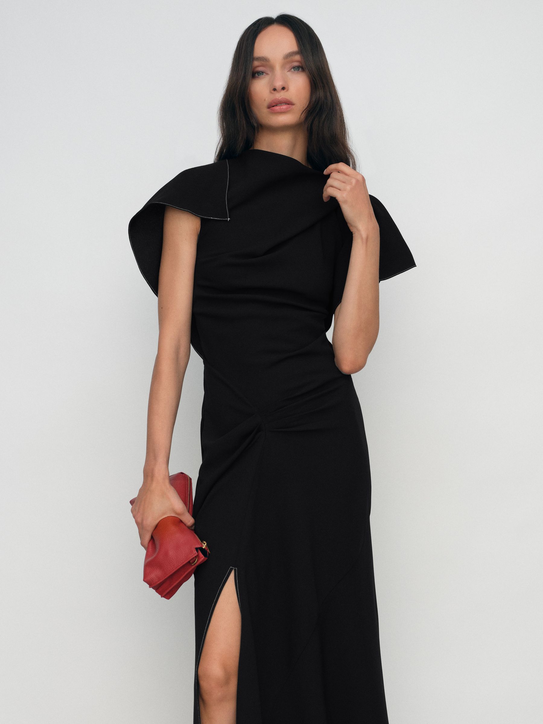 Reiss Asymmetric Draped Midi Dress in Black | REISS