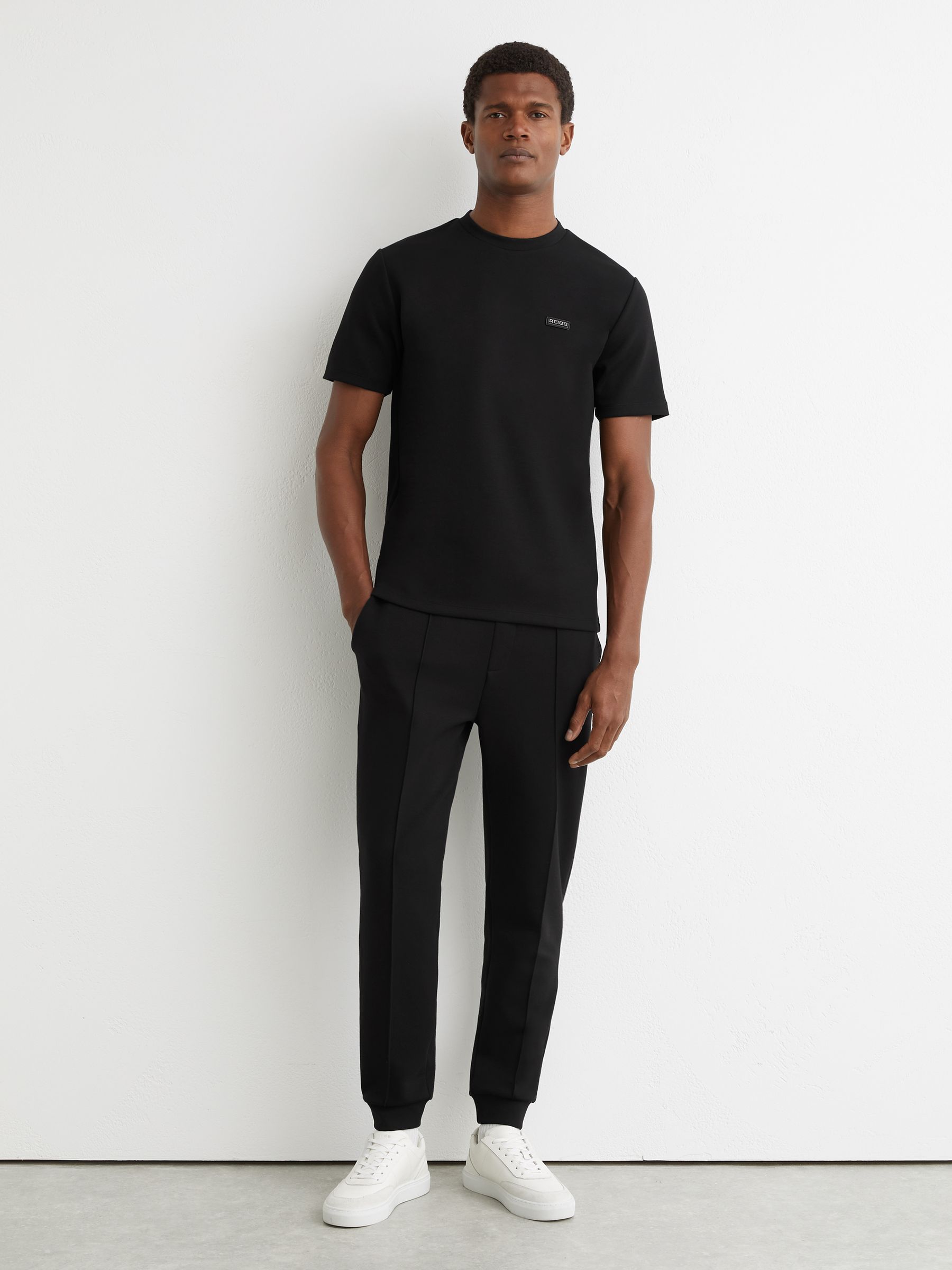 Reiss Premium Interlock Logo T-Shirt in Black | REISS