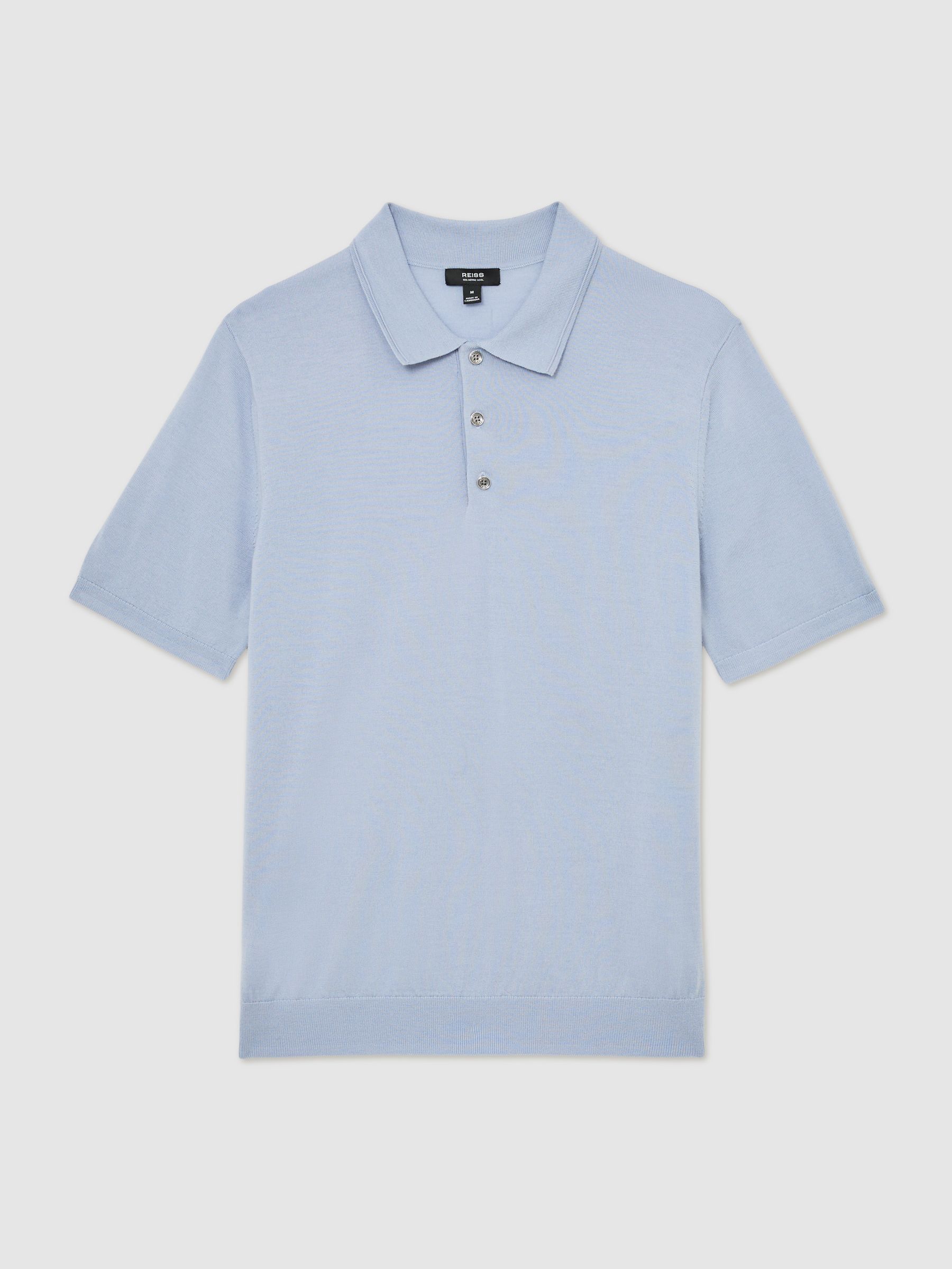Reiss Merino Wool Short-Sleeve Polo Shirt in Sky Blue | REISS