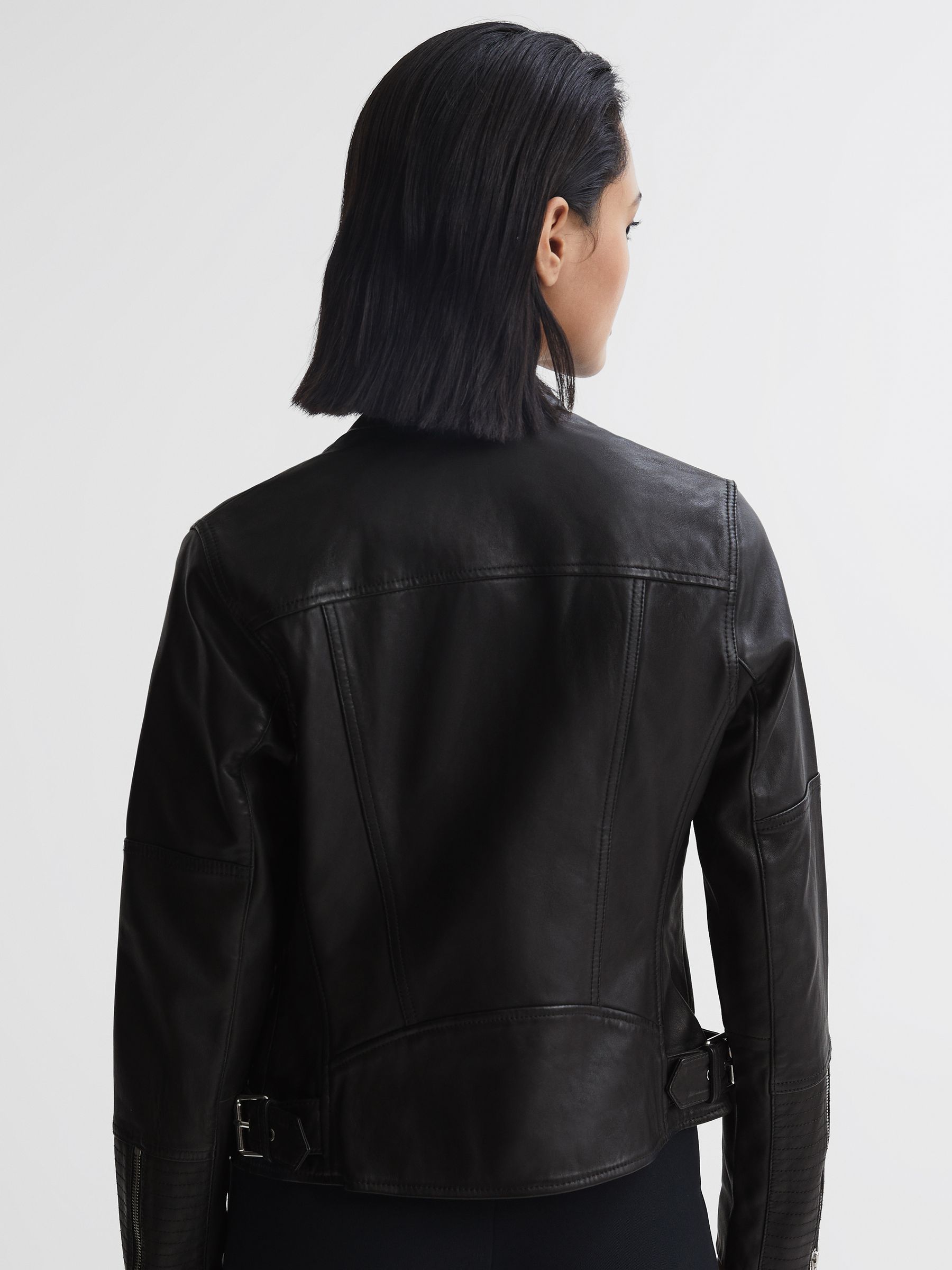Reiss Black Tallis Leather Biker Jacket - REISS