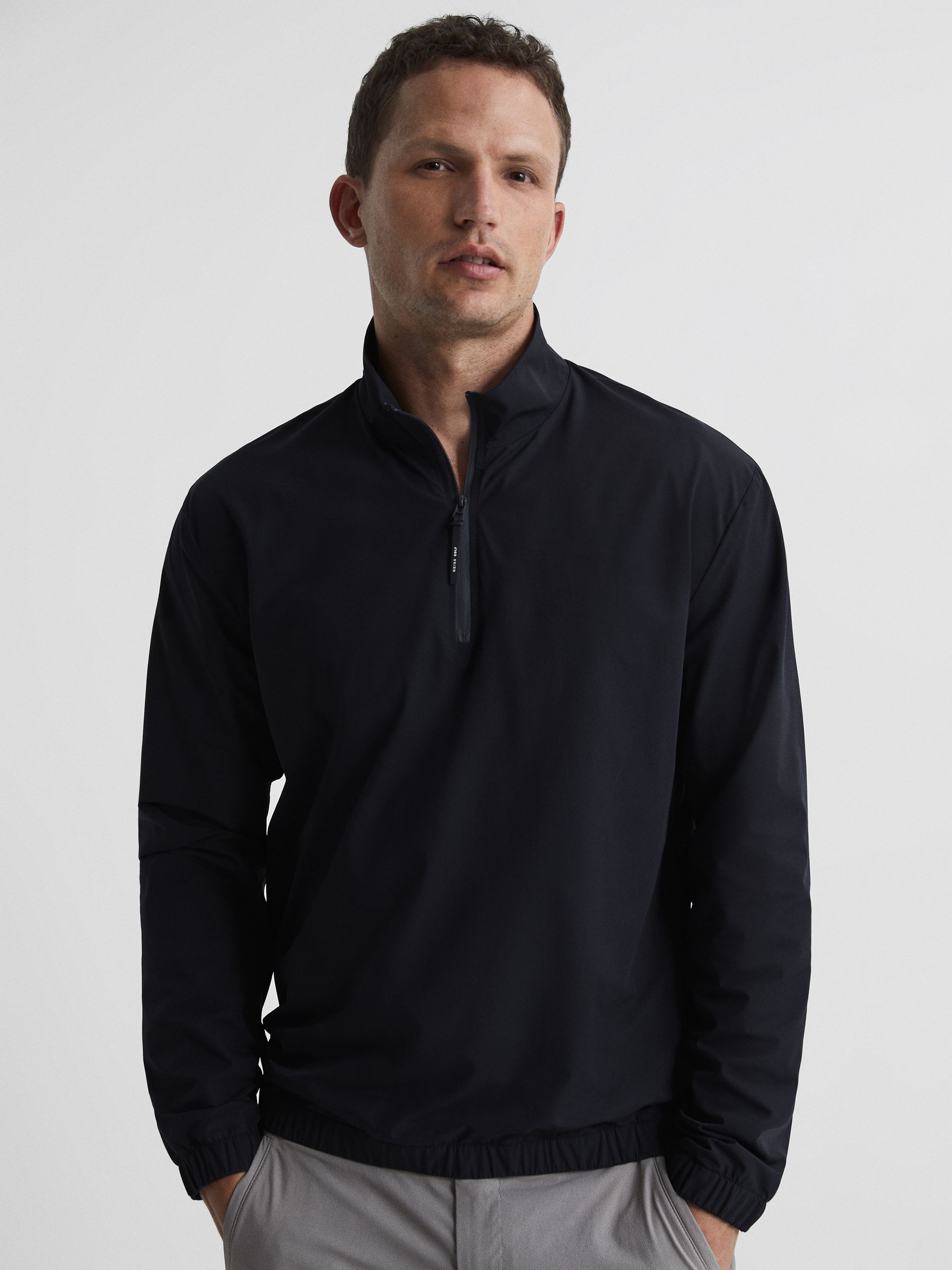 Half Zip Polo Nylon Jacket in Navy - REISS
