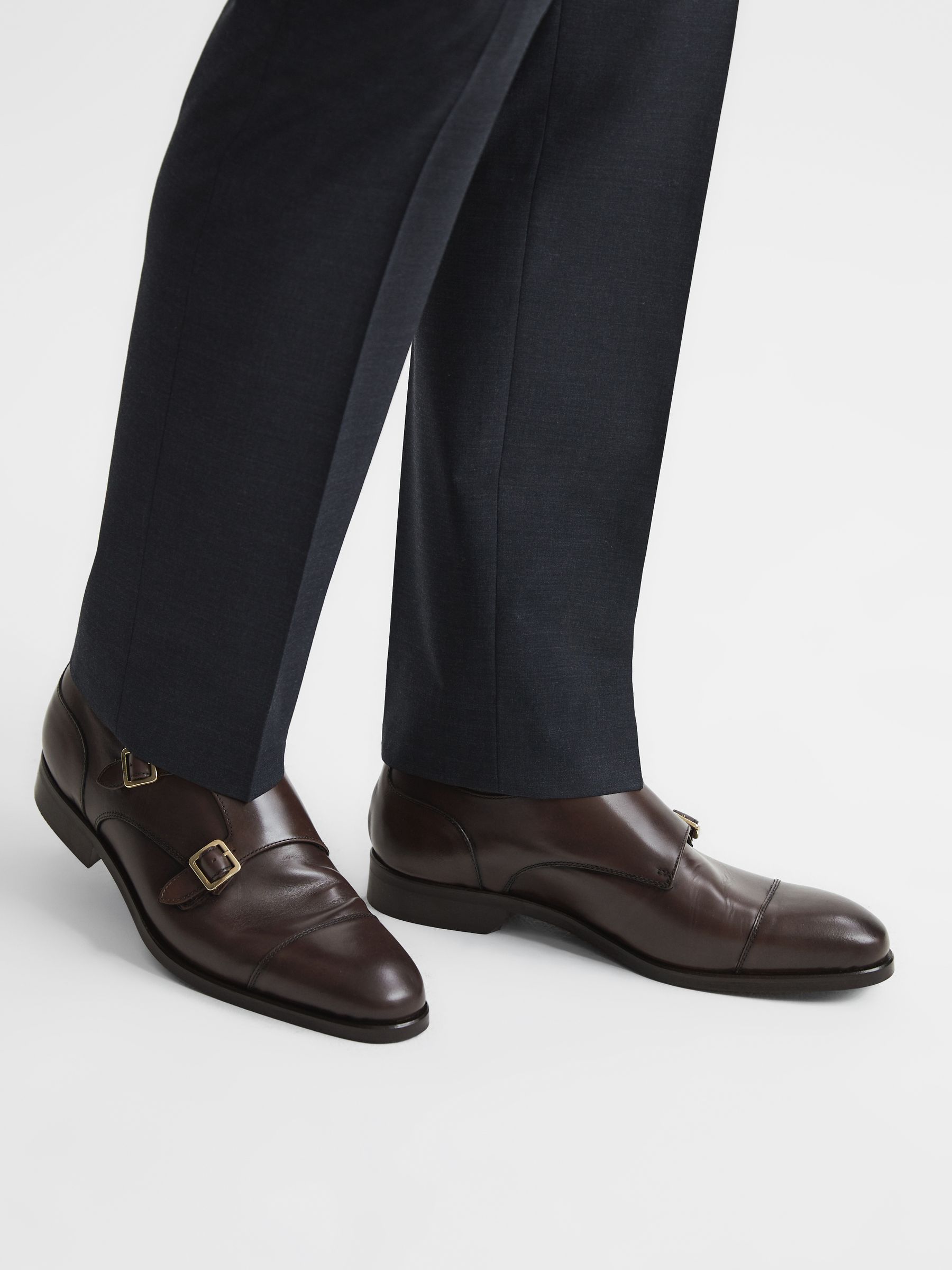 Reiss Rivington Leather Monk Strap Shoes - REISS
