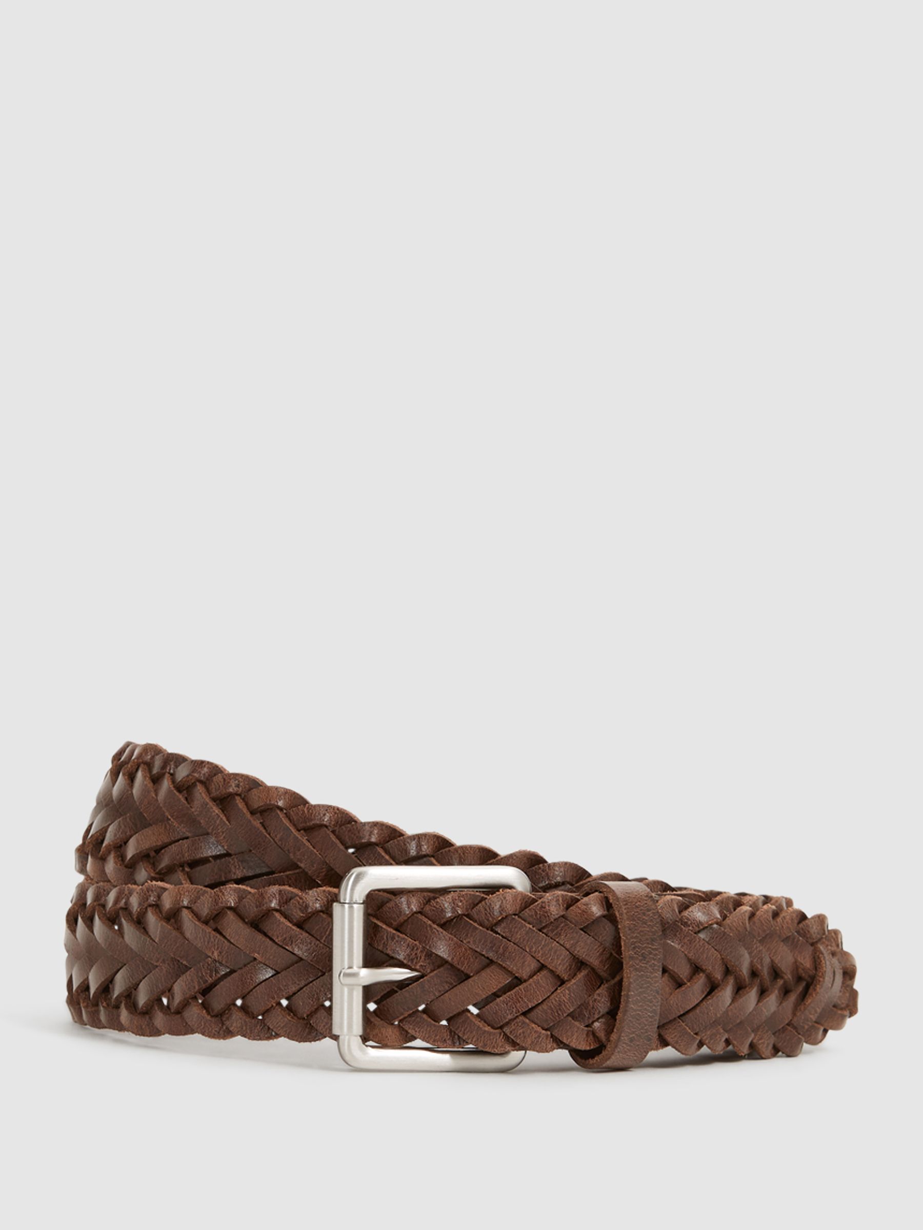Woven Leather Belt in Chocolate - REISS