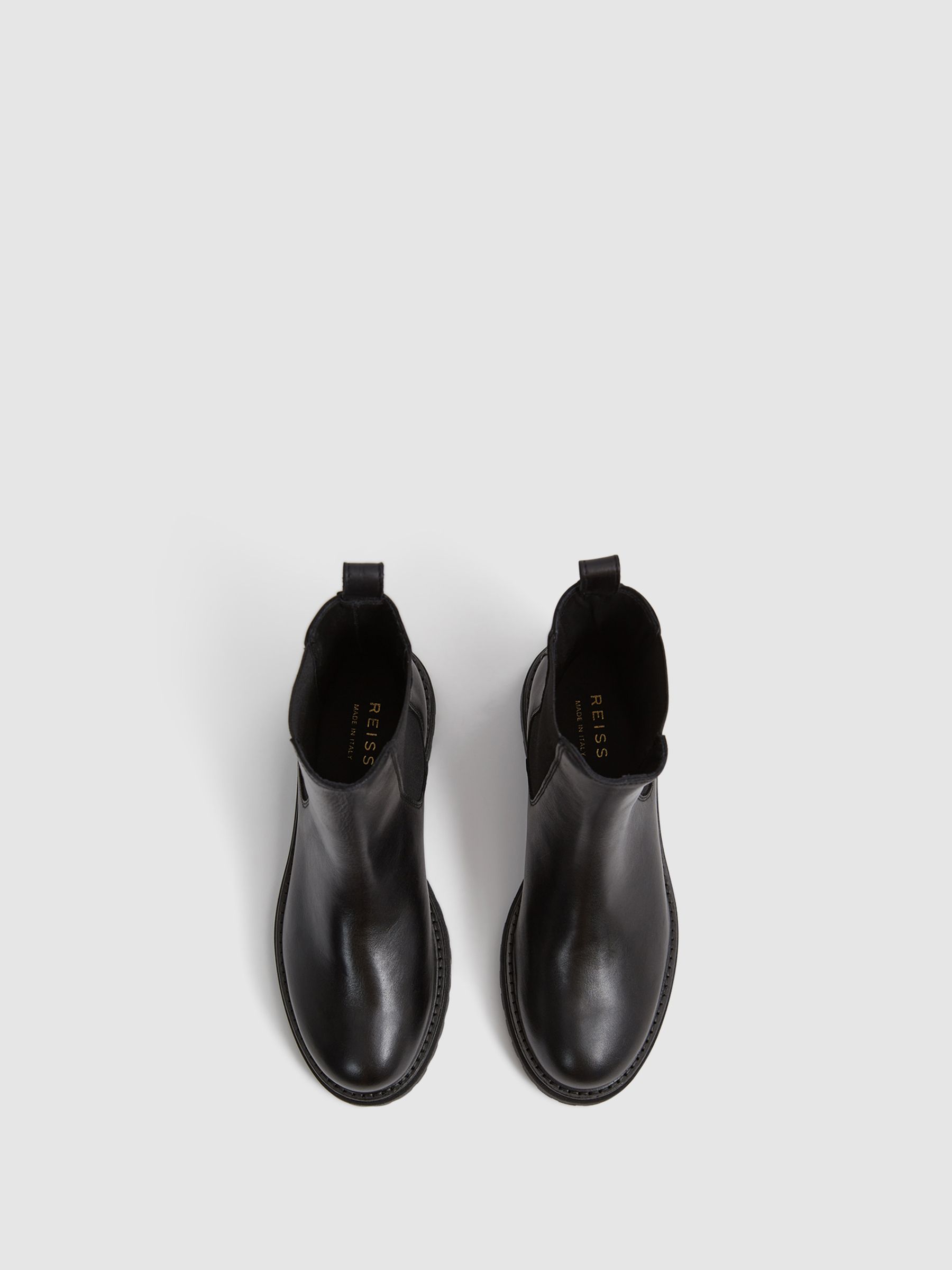 Reiss Black Thea Boots Leather Pull On Chelsea Boots | REISS USA