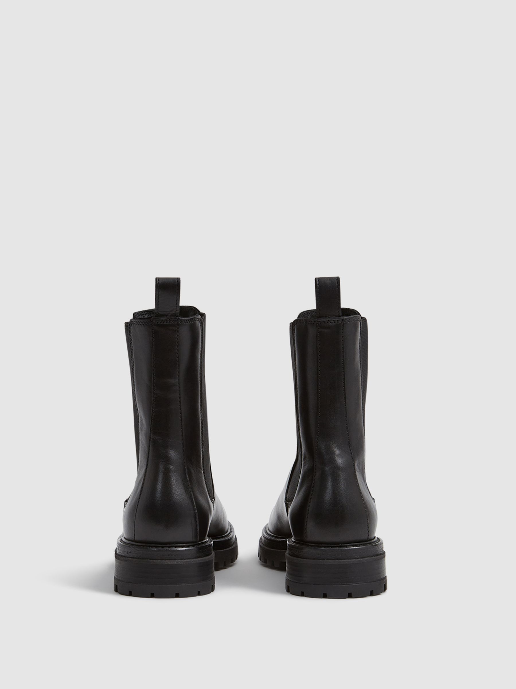 Reiss Black Thea Boots Leather Pull On Chelsea Boots | REISS USA