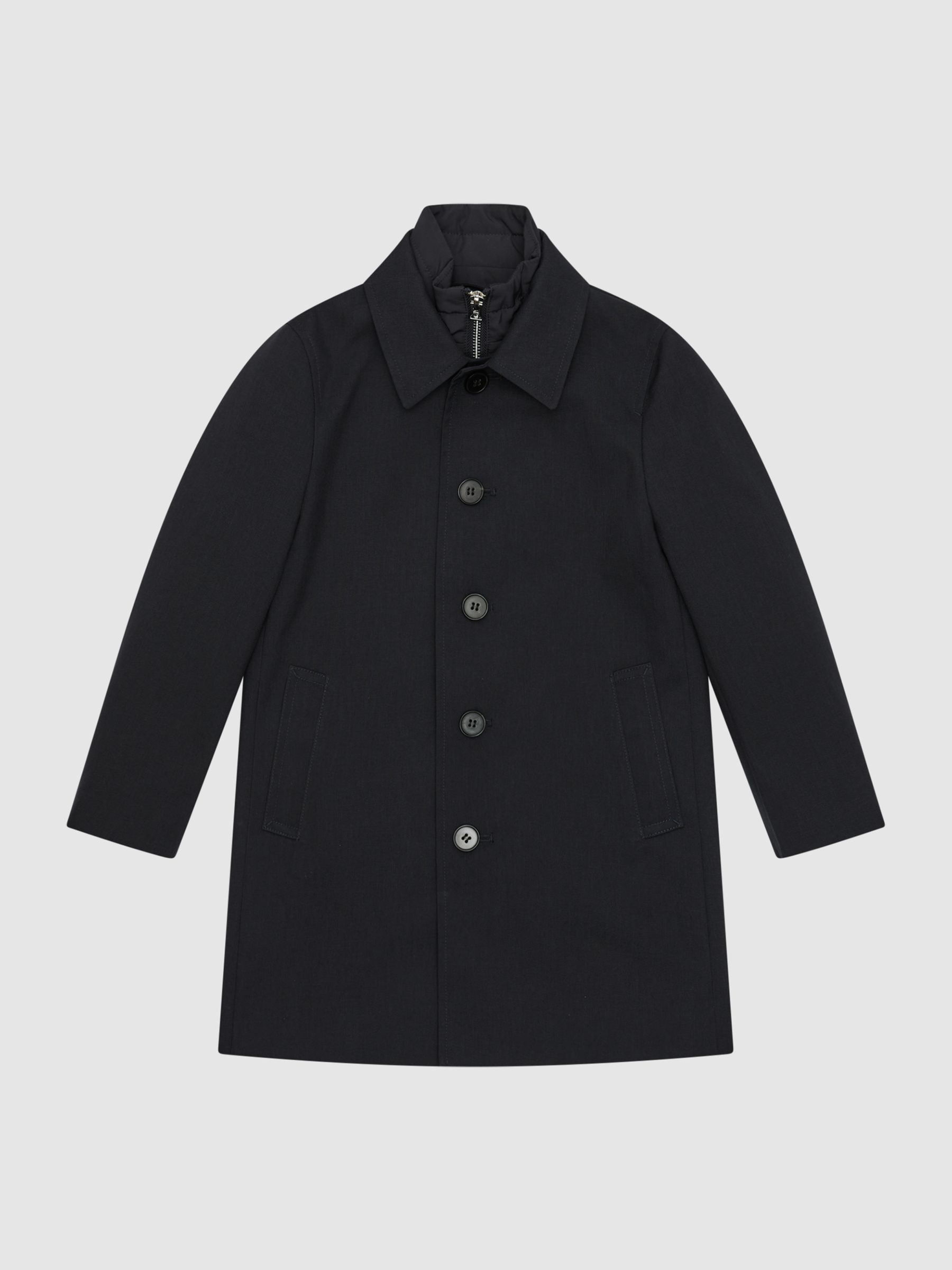 Reiss Navy Perrin Senior Mac With Zip Through Funnel Neck Insert ...