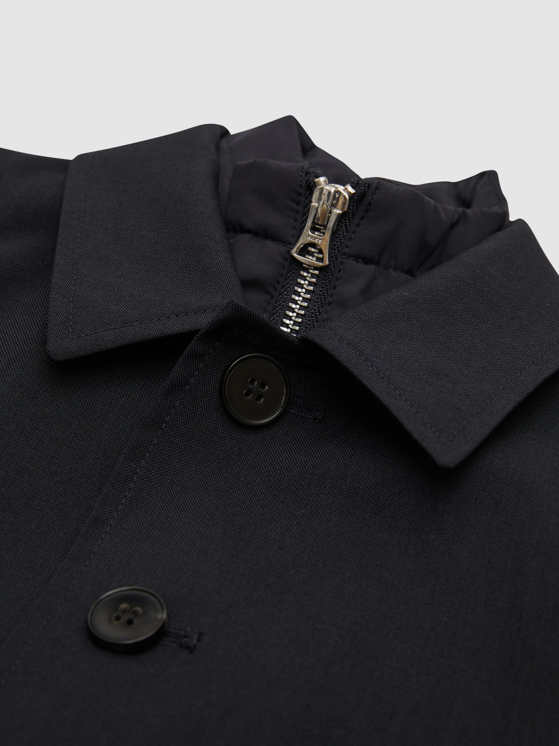 Reiss Navy Perrin Senior Mac With Zip Through Funnel Neck Insert ...