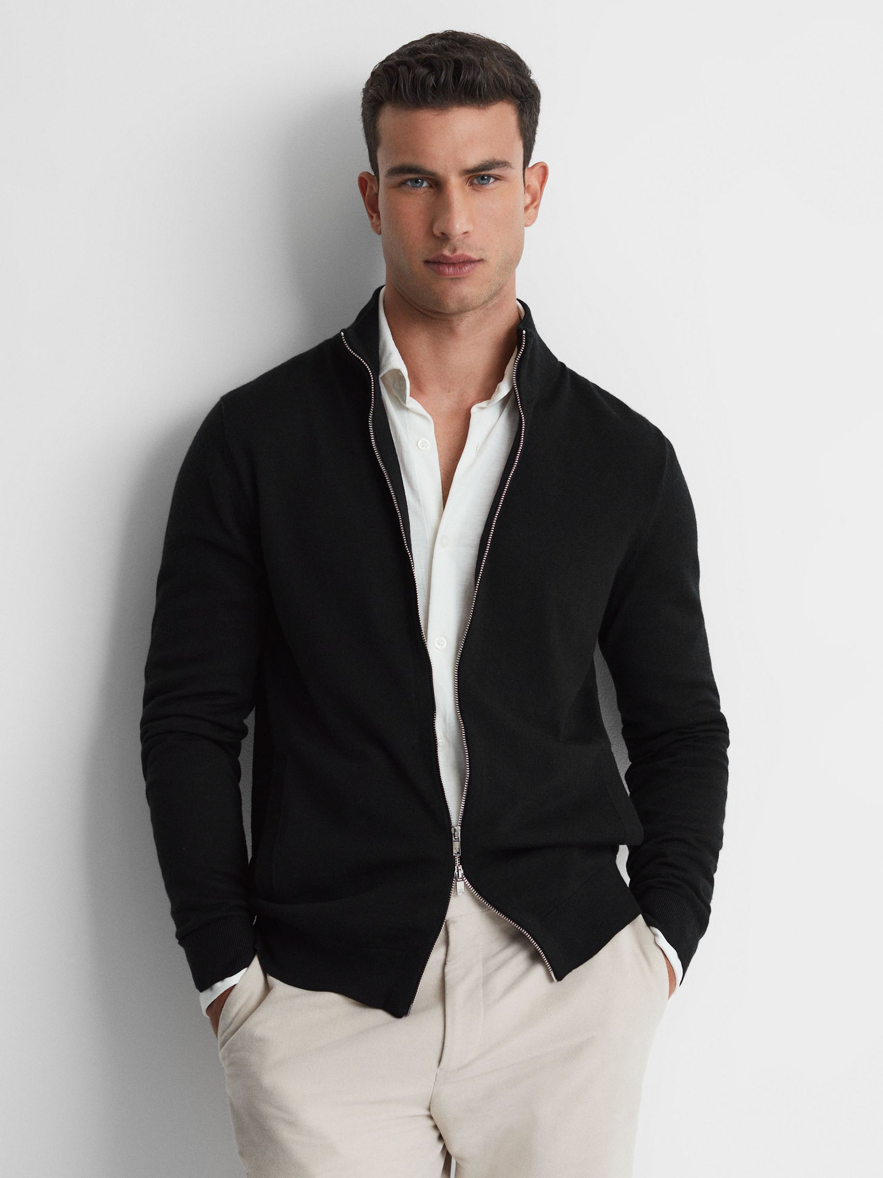 Reiss Hampshire Merino Wool Funnel-Neck Cardigan - REISS