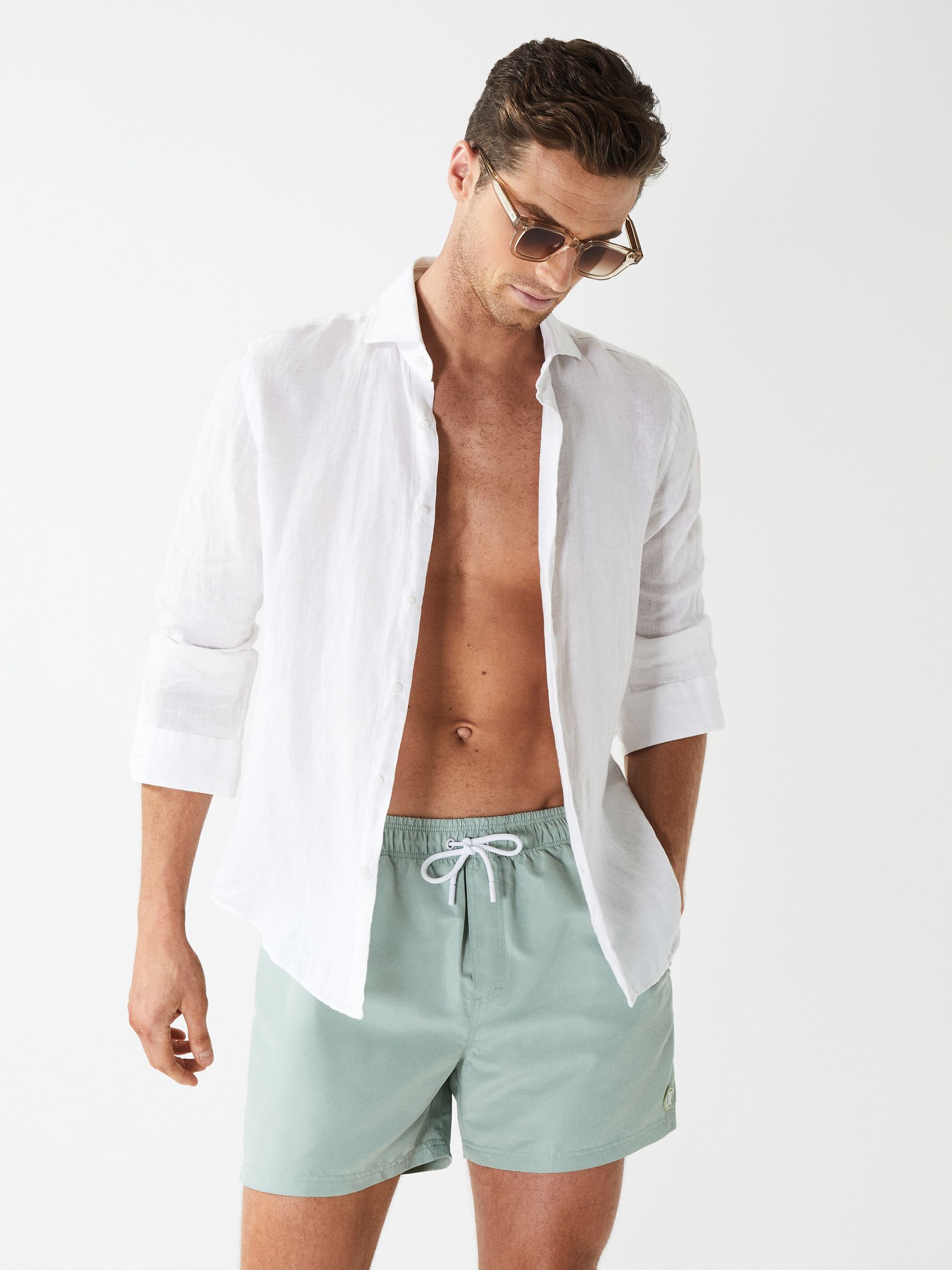 Plain Drawstring Swim Shorts in Mint - REISS