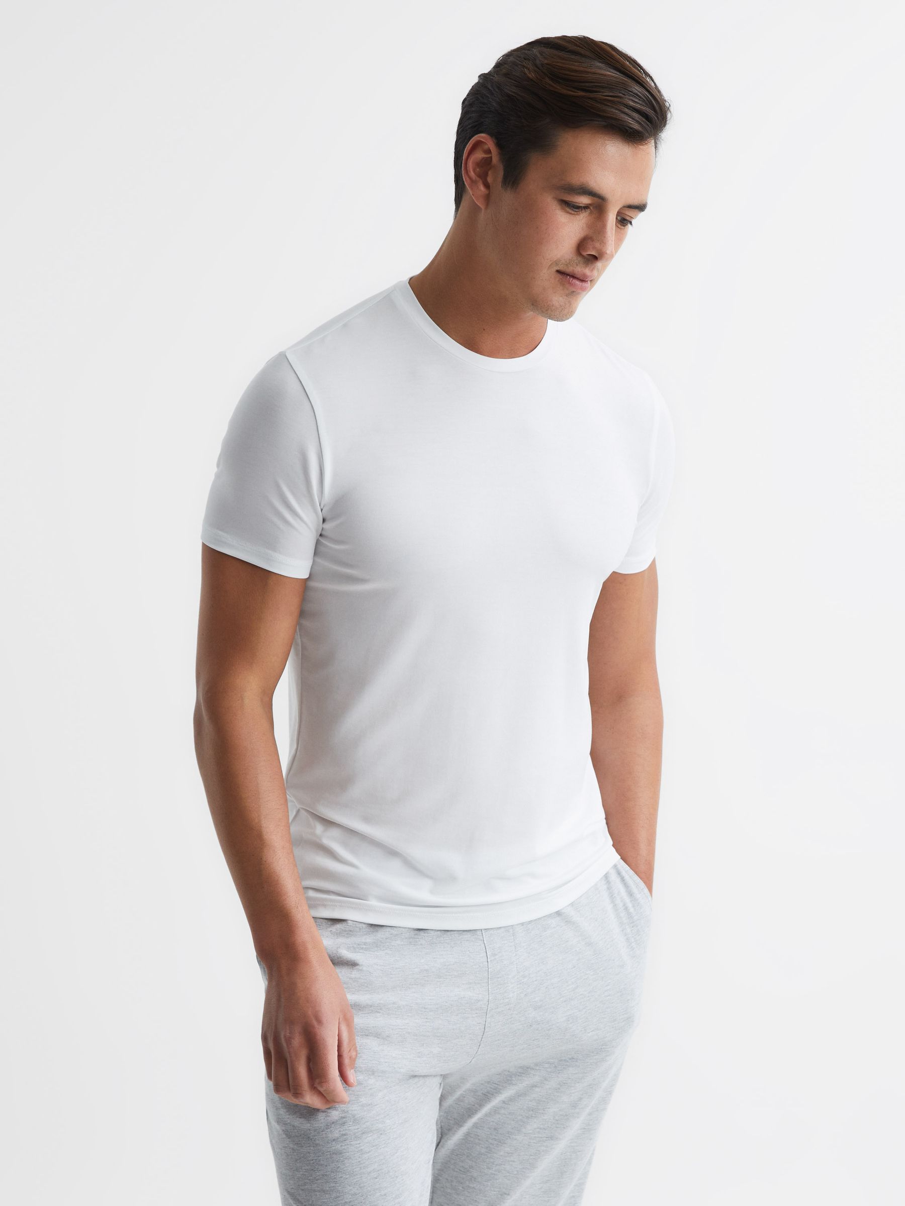 Crew Neck Mercerised Cotton Jersey T-Shirt in White - REISS