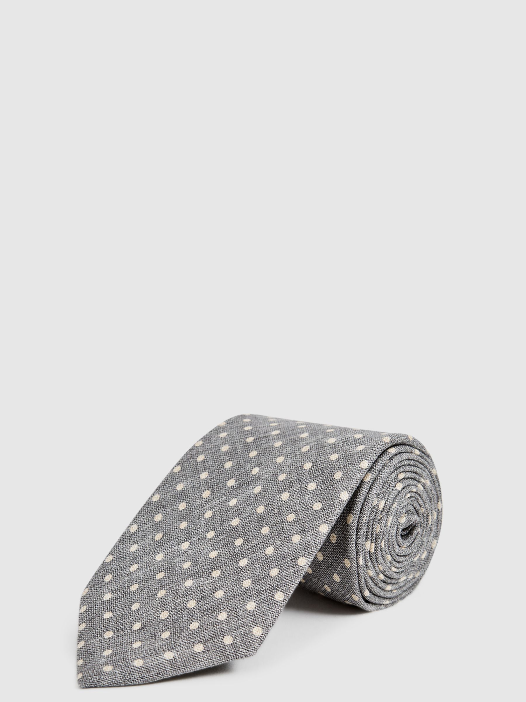 Silk Polka Dot Tie in Grey - REISS