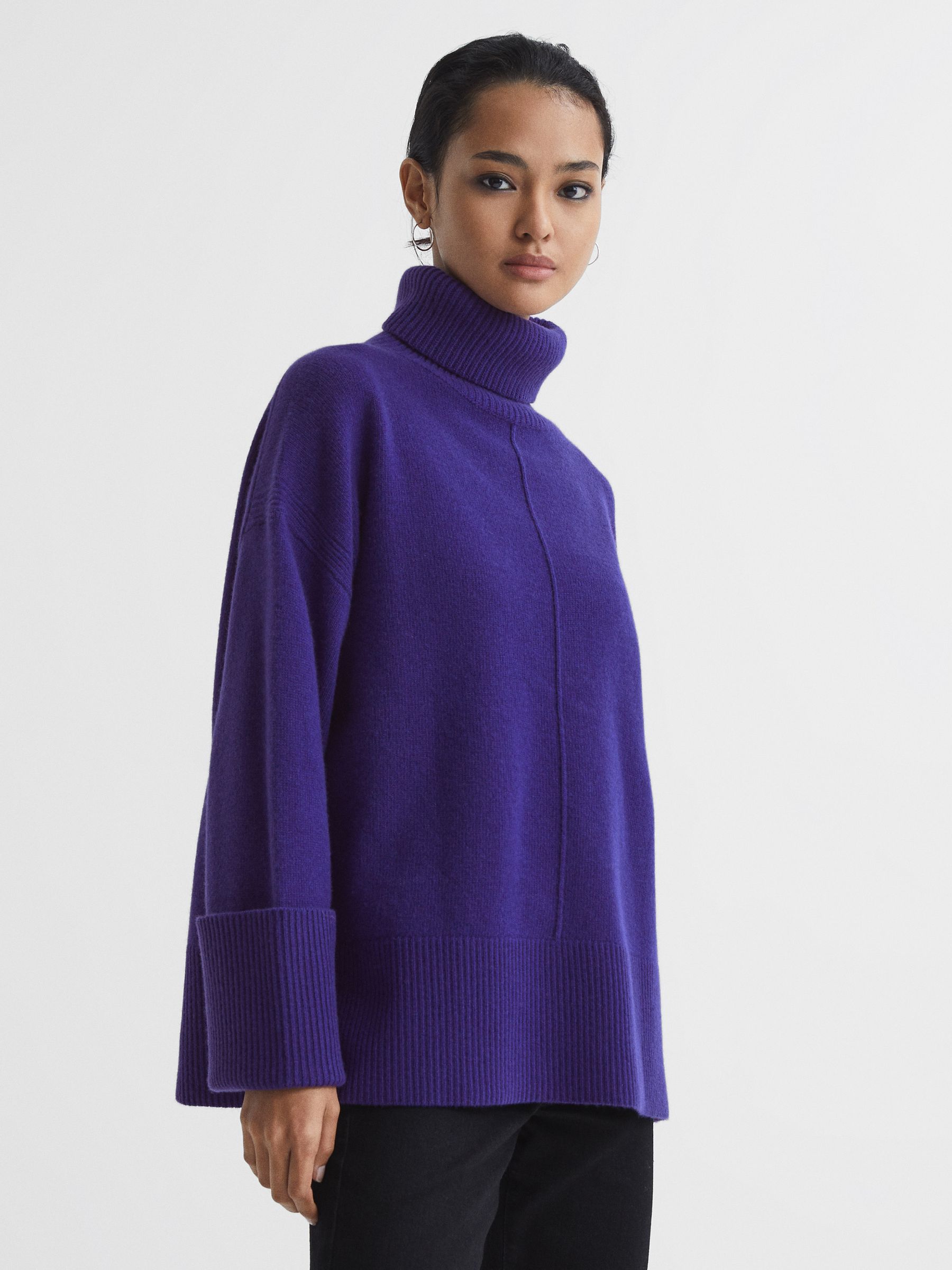 Wool-Cashmere Roll Neck Jumper in Purple - REISS