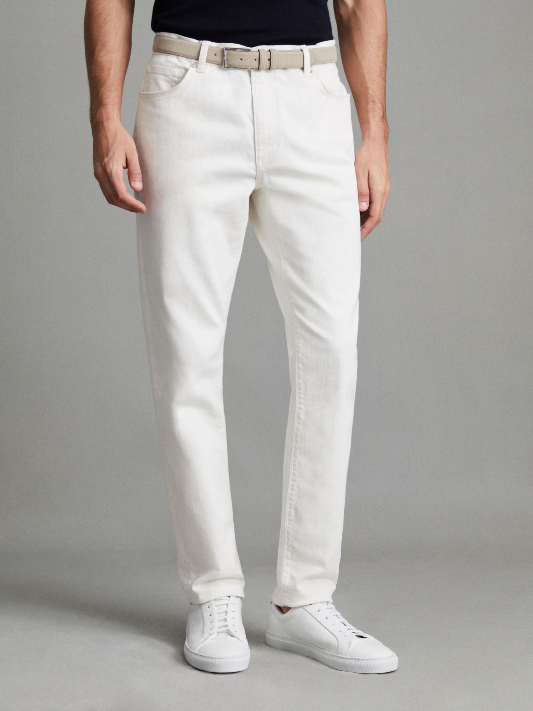 Tapered Slim Fit Jeans in Ecru - REISS