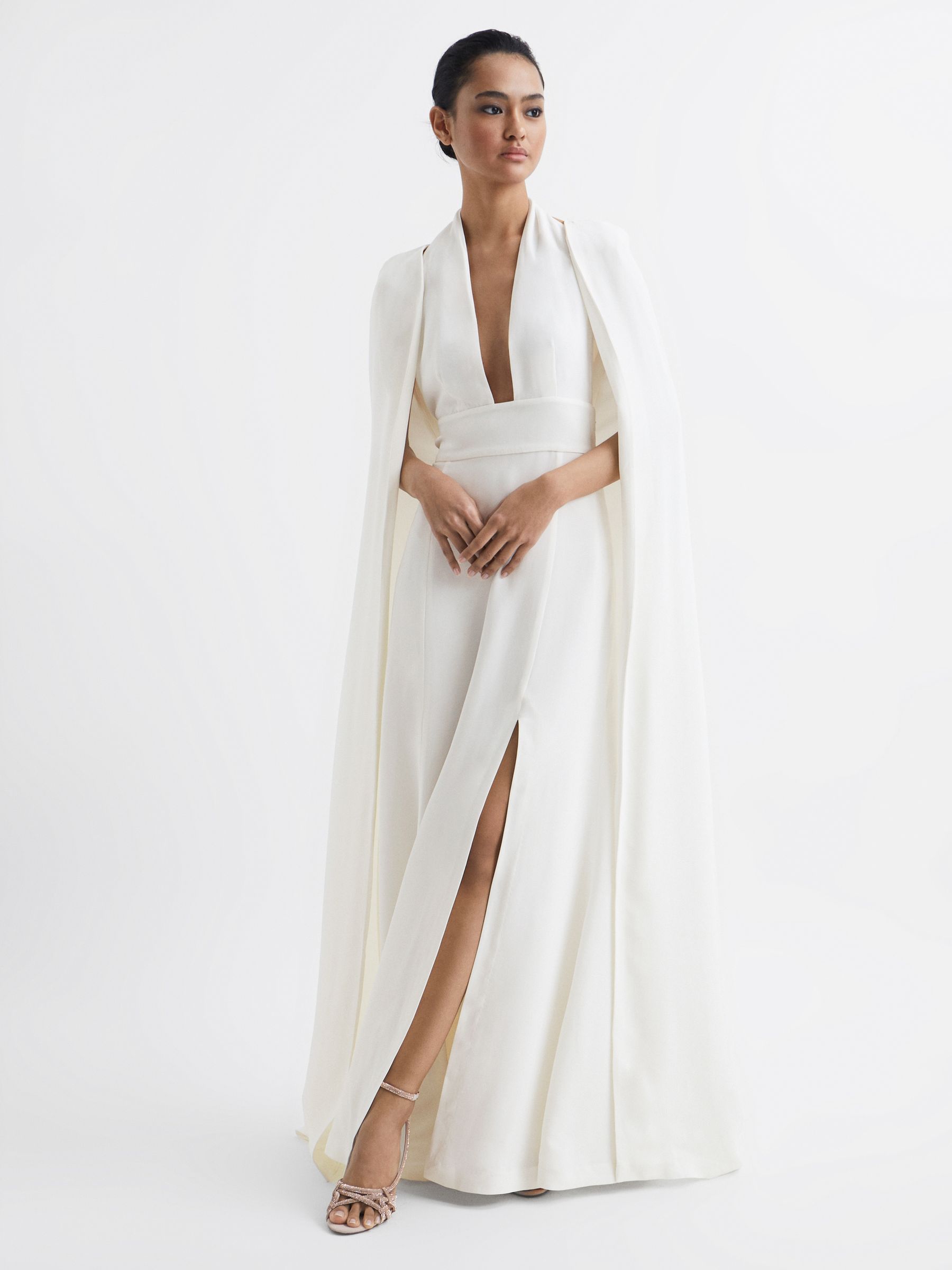 Maxi Dress With Cape in White - REISS