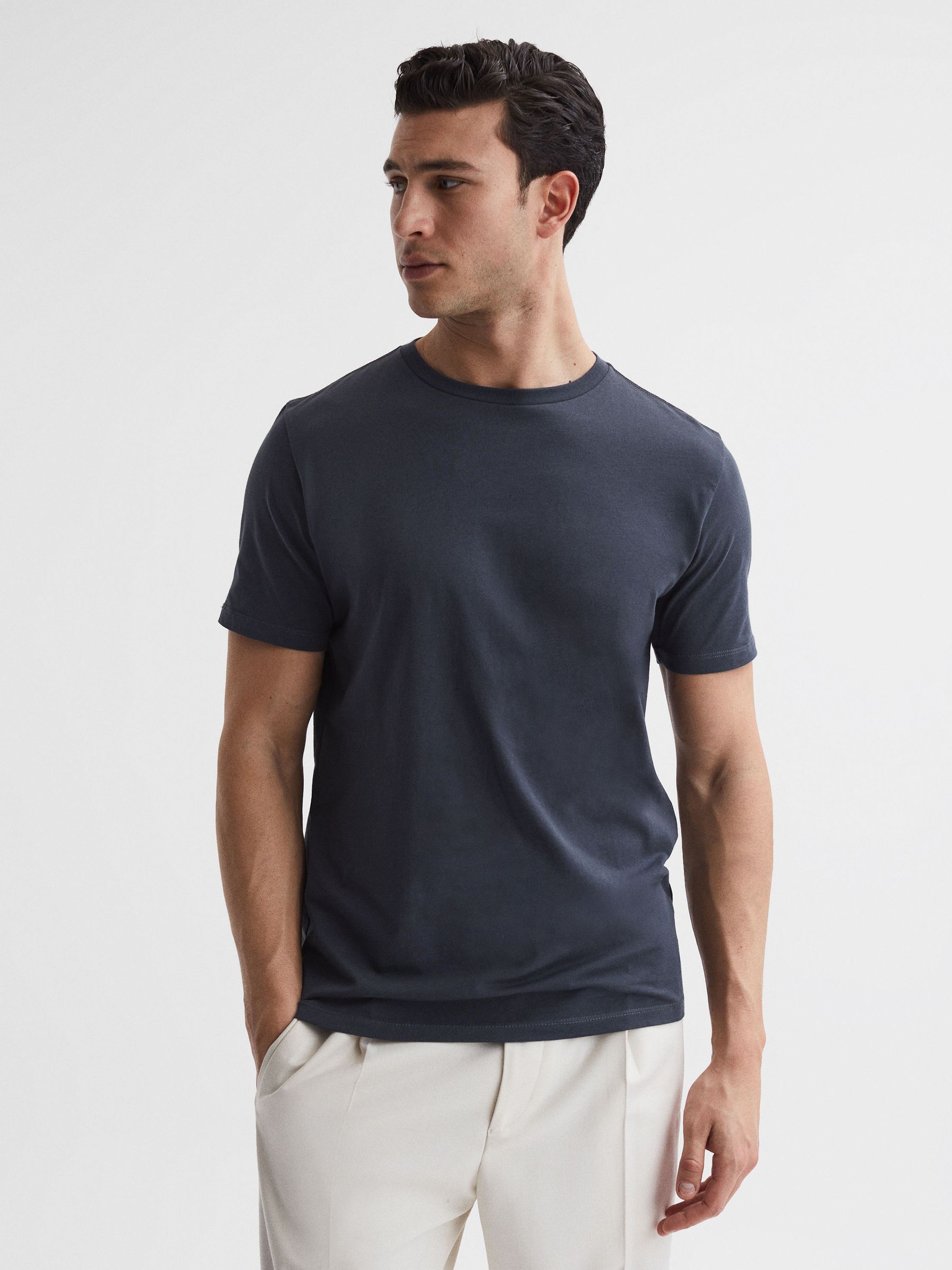 Crew Neck T-Shirt in Airforce Blue - REISS