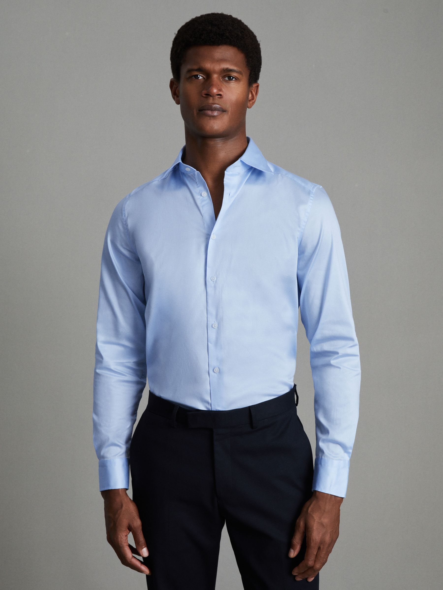 Reiss Blue Frontier Slim Fit Cotton Blend Shirt | REISS Australia