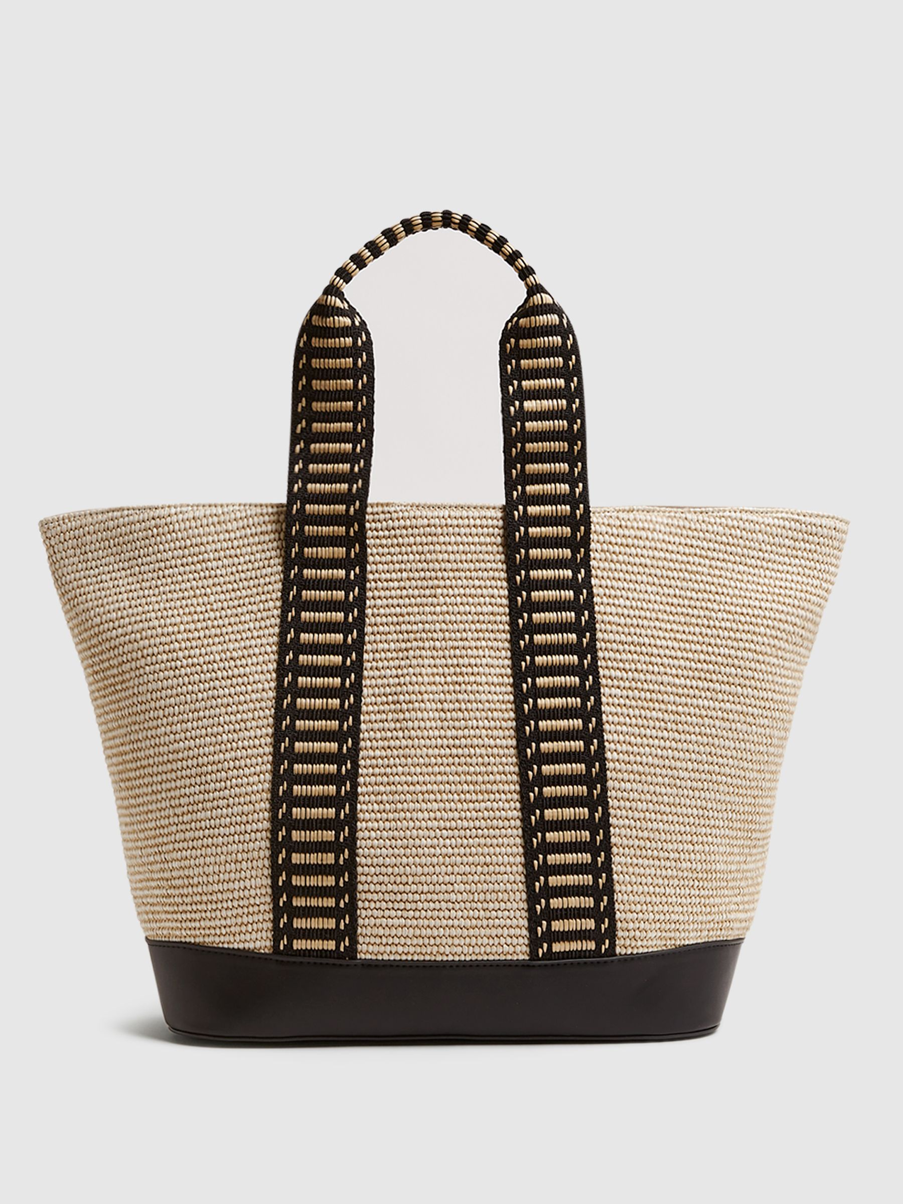 Raffia And Webbing Tote Bag in Natural/Black - REISS
