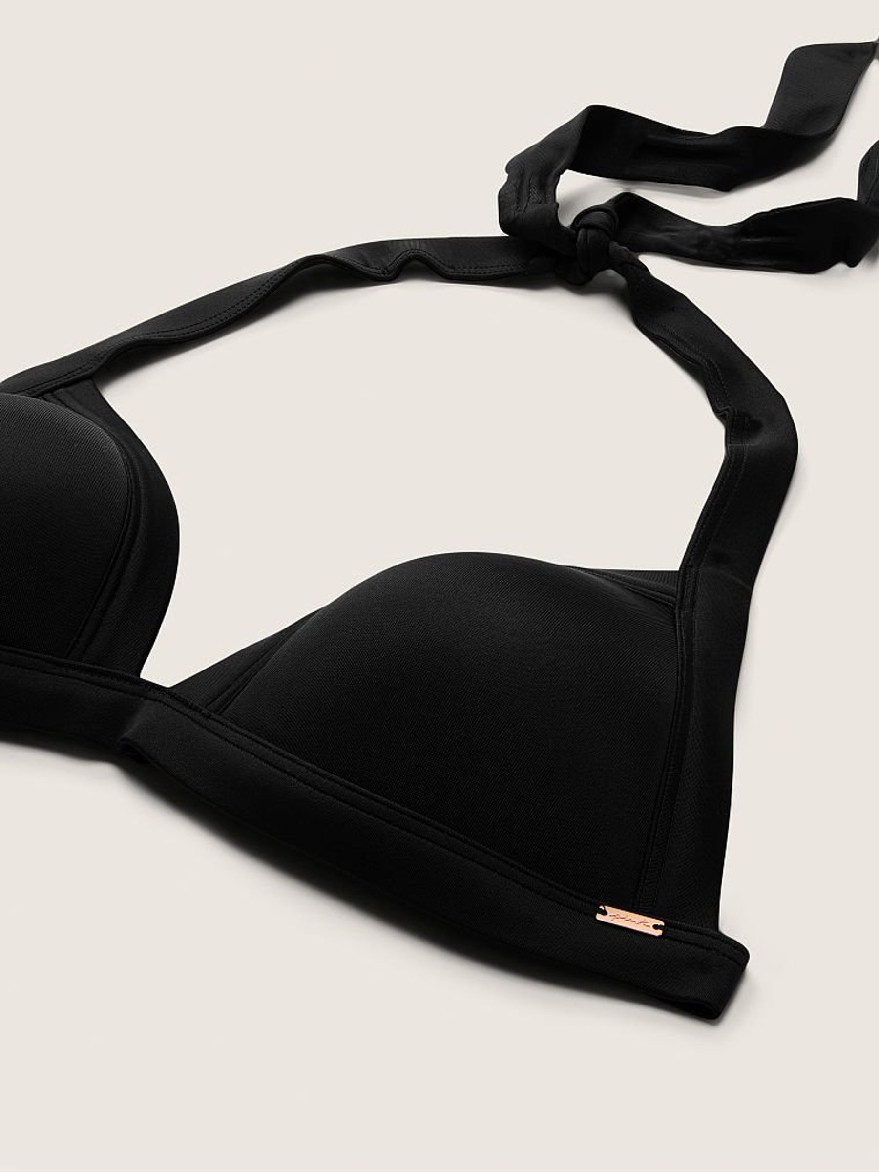 Victorias Secret Pink Pure Black Push Up Triangle Halterneck Bikini Top